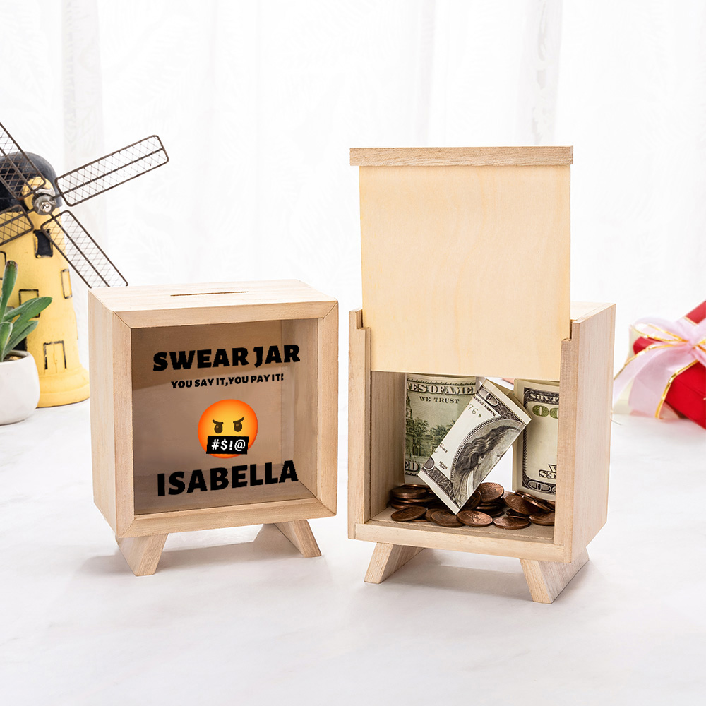 Personalized Swear Jar Wood Clear Money Box Piggy Bank with Name ...