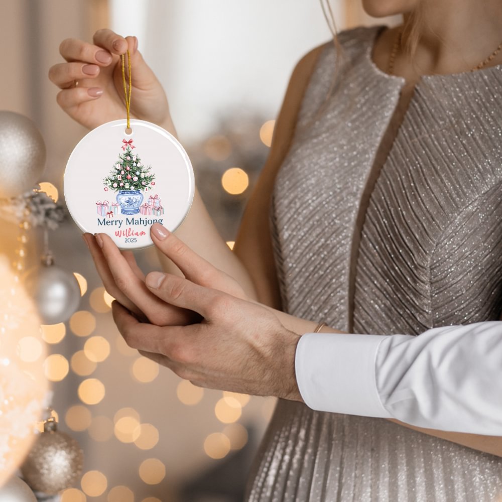 Personalized Mahjong Christmas Tree Chinoiserie Design Ceramic Ornament ...