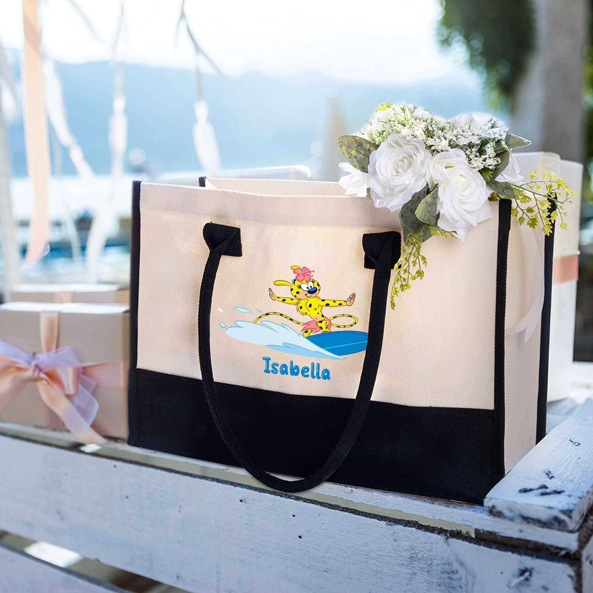 Personalized Cartoon Long-Tailed Leopard Marsupilami Large Tote Bag ...