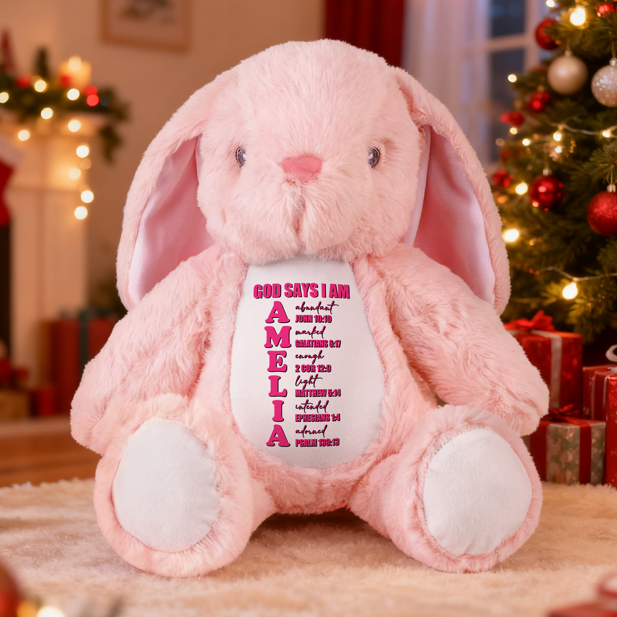 Personalised God Says Bible Stuffed Plush Rabbit Bunny Toy with Name ...