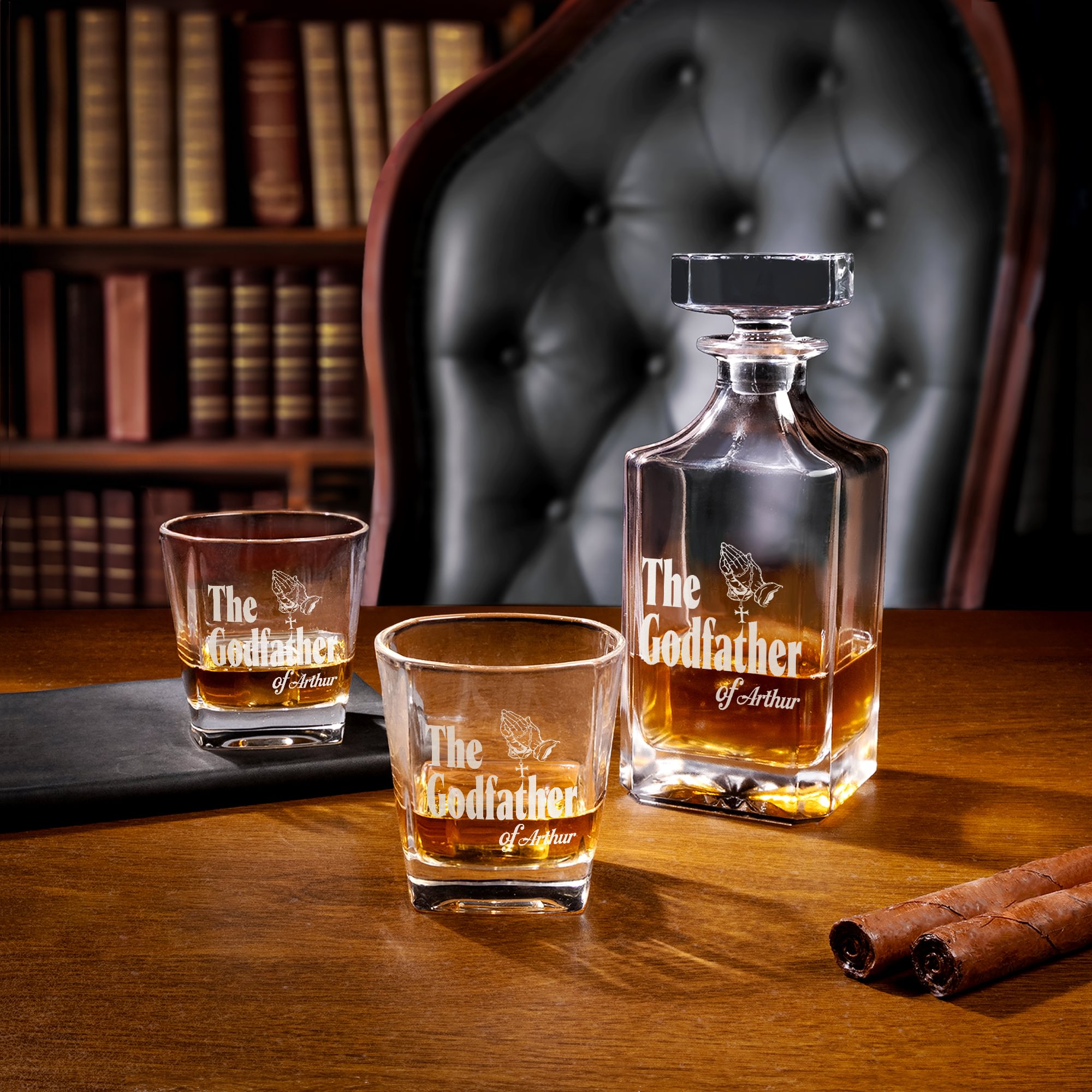 Personalised The Godfather Whiskey Decanter and 4 Glasses with Name ...