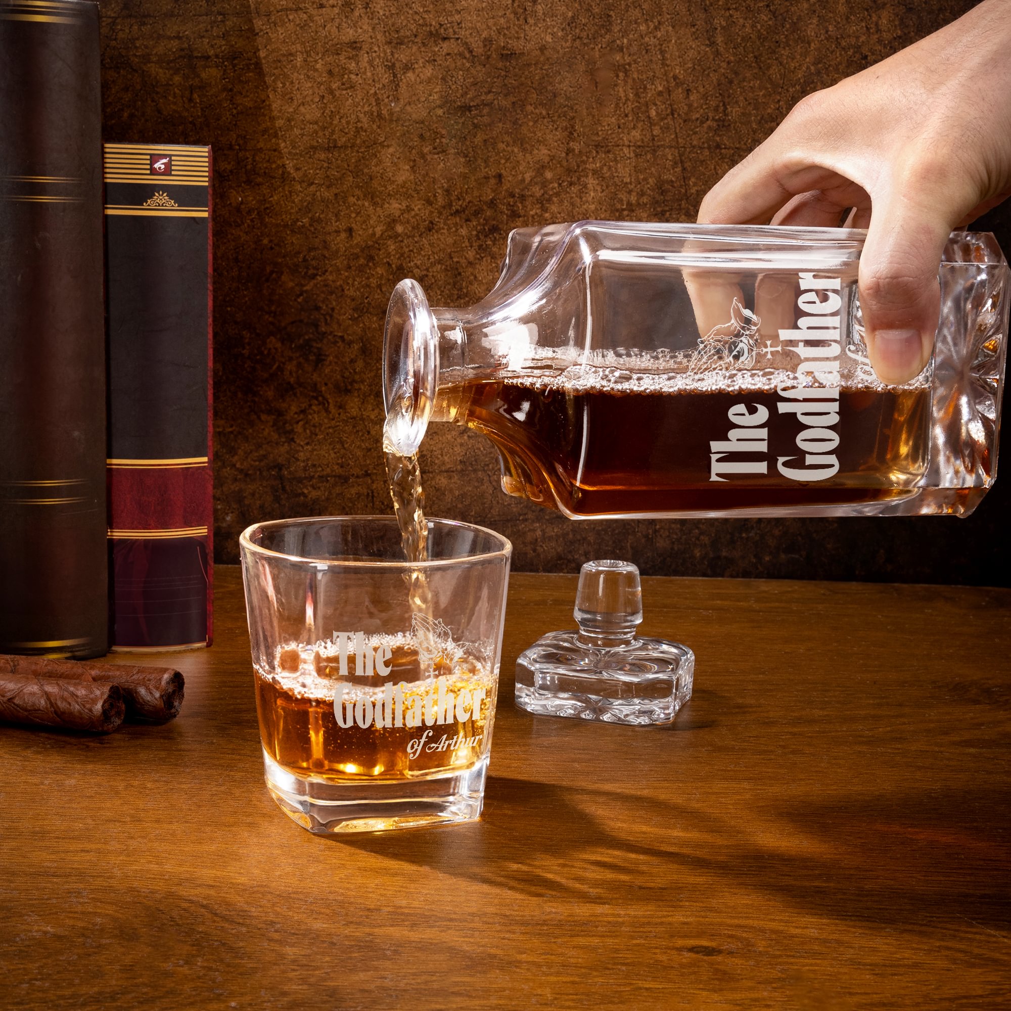 Personalised The Godfather Whiskey Decanter 4 Glasses Box Set with Name ...