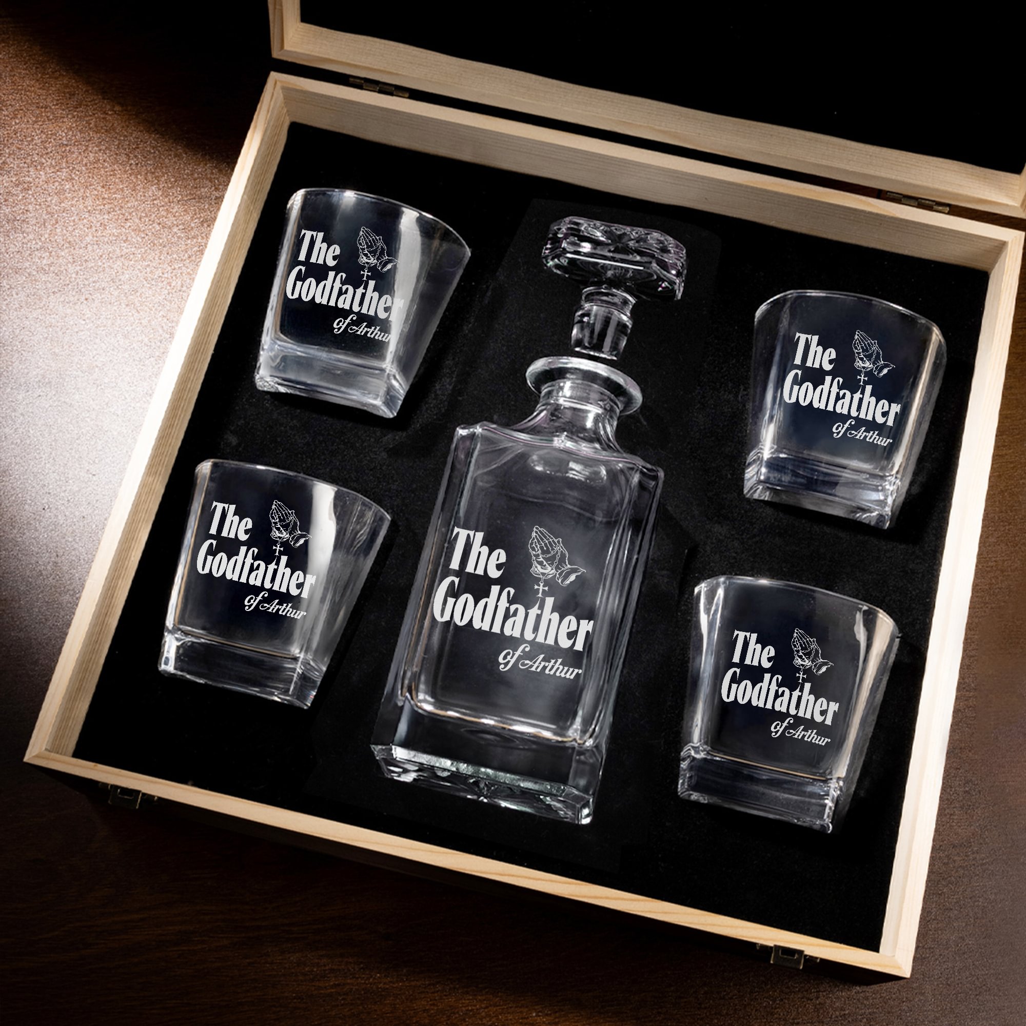 Personalised The Godfather Whiskey Decanter and 4 Glasses with Name ...