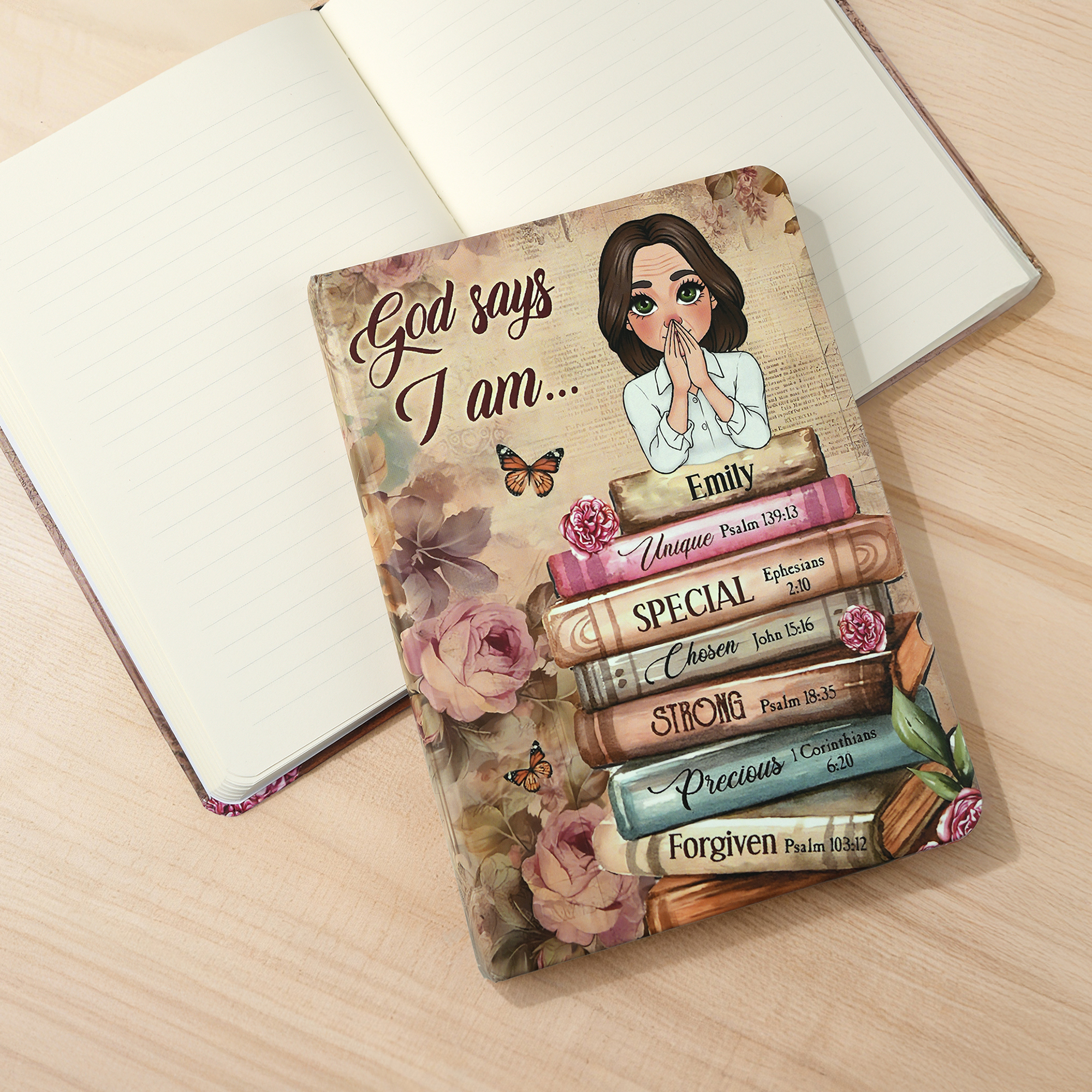 Personalized God Says I Am Bible Verse Cartoon Character Watercolor A5 ...