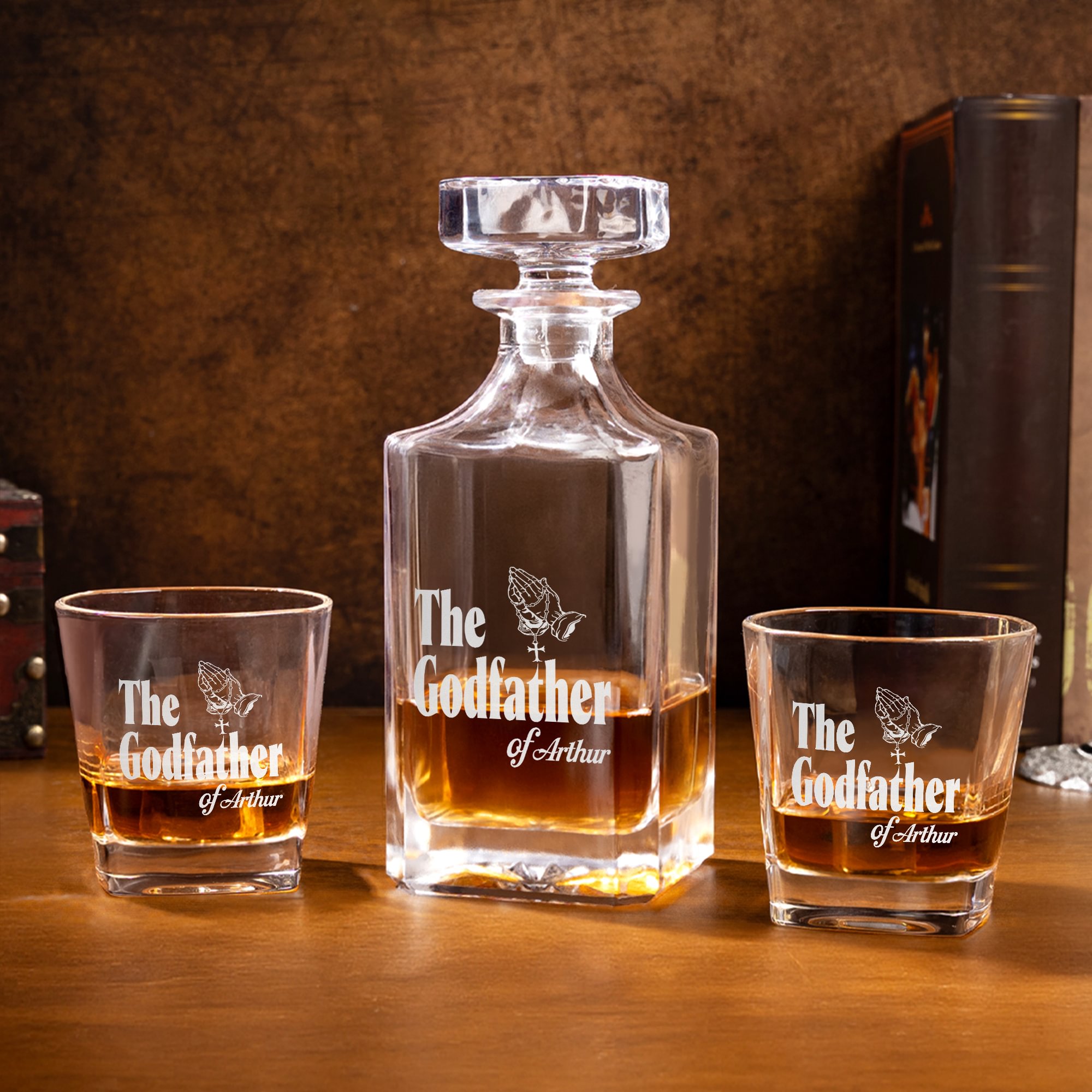 Personalised The Godfather Whiskey Decanter and 4 Glasses with Name ...