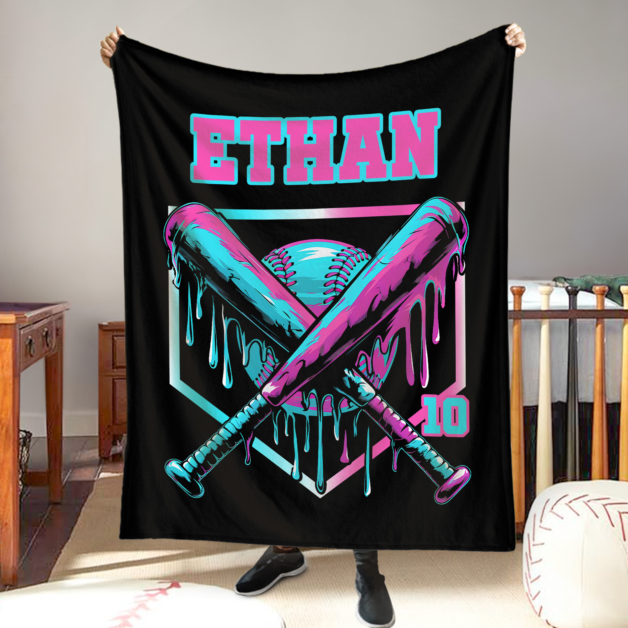 Personalised Ice Cream Dripping Baseball Bat Blanket - Home Decor ...