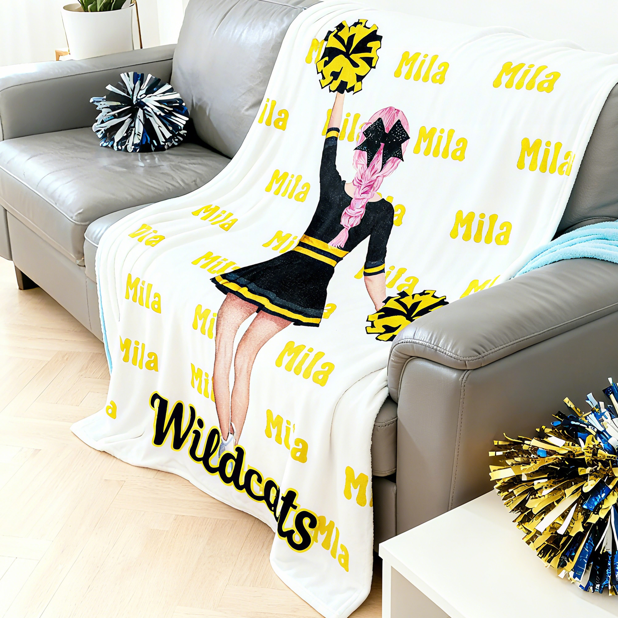 Personalized Cheerleading Cartoon Character Multicolor Soft Throw ...