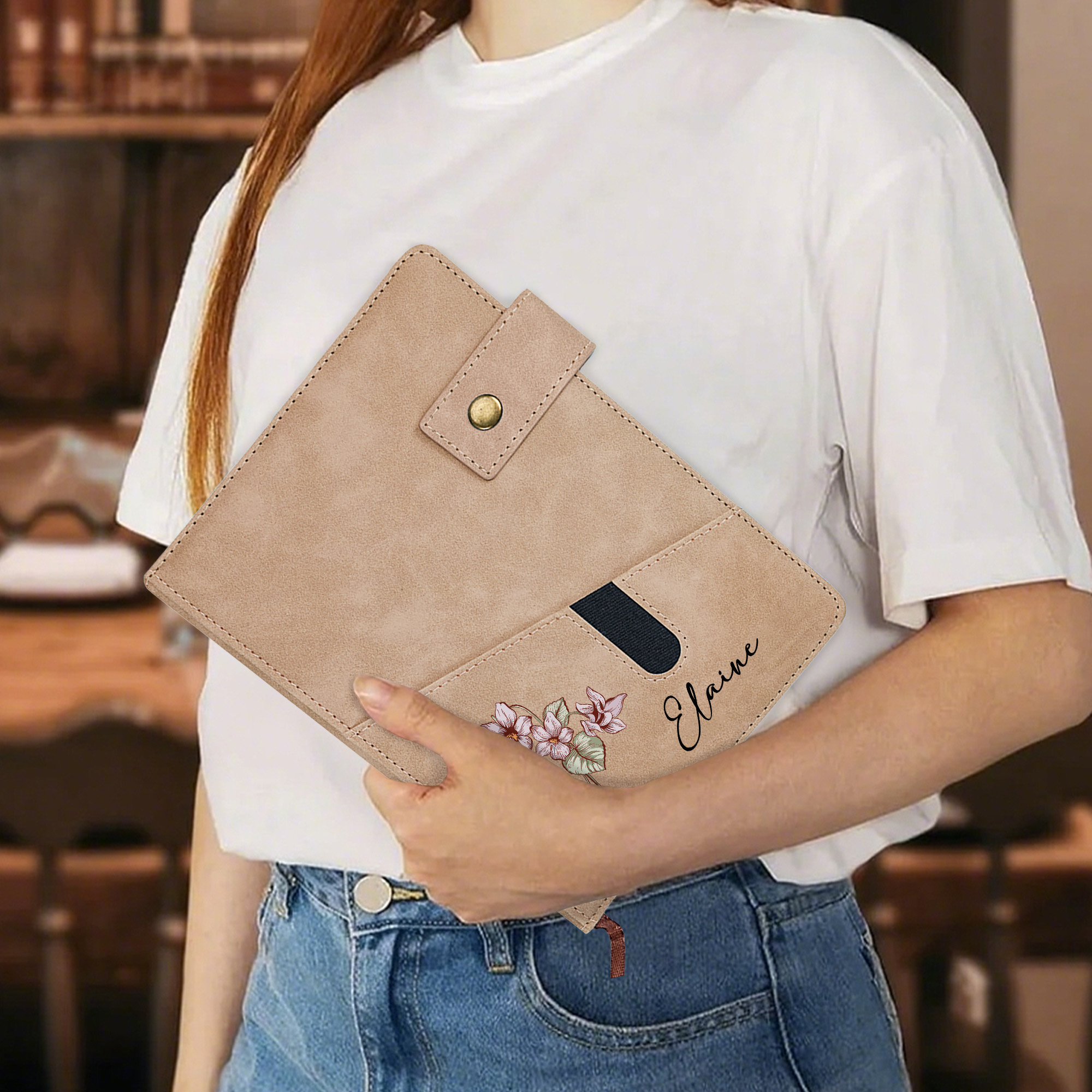Personalized Birth Flower Name PU Leather A5 Notebook with Storage ...