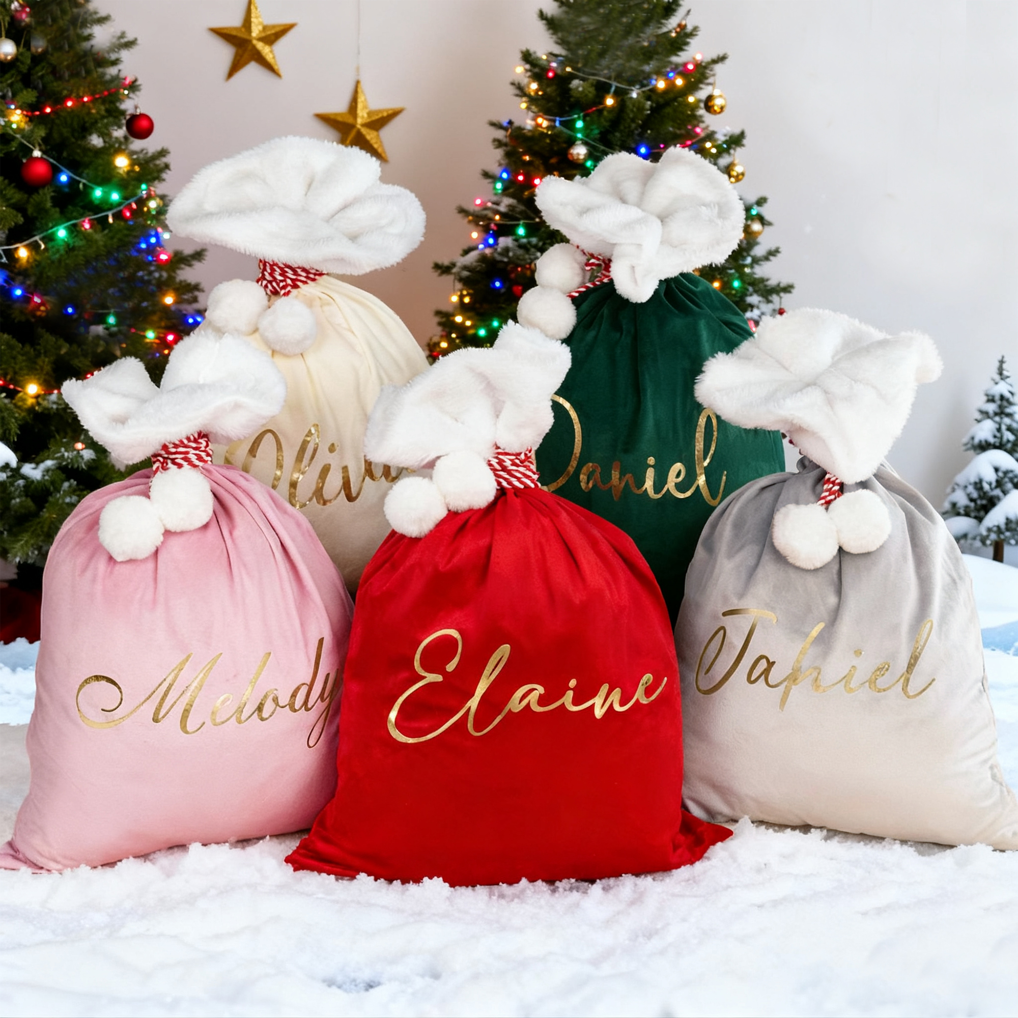Personalised Large Velvet Santa Sack Gift Bag with Pom Pom and Name ...