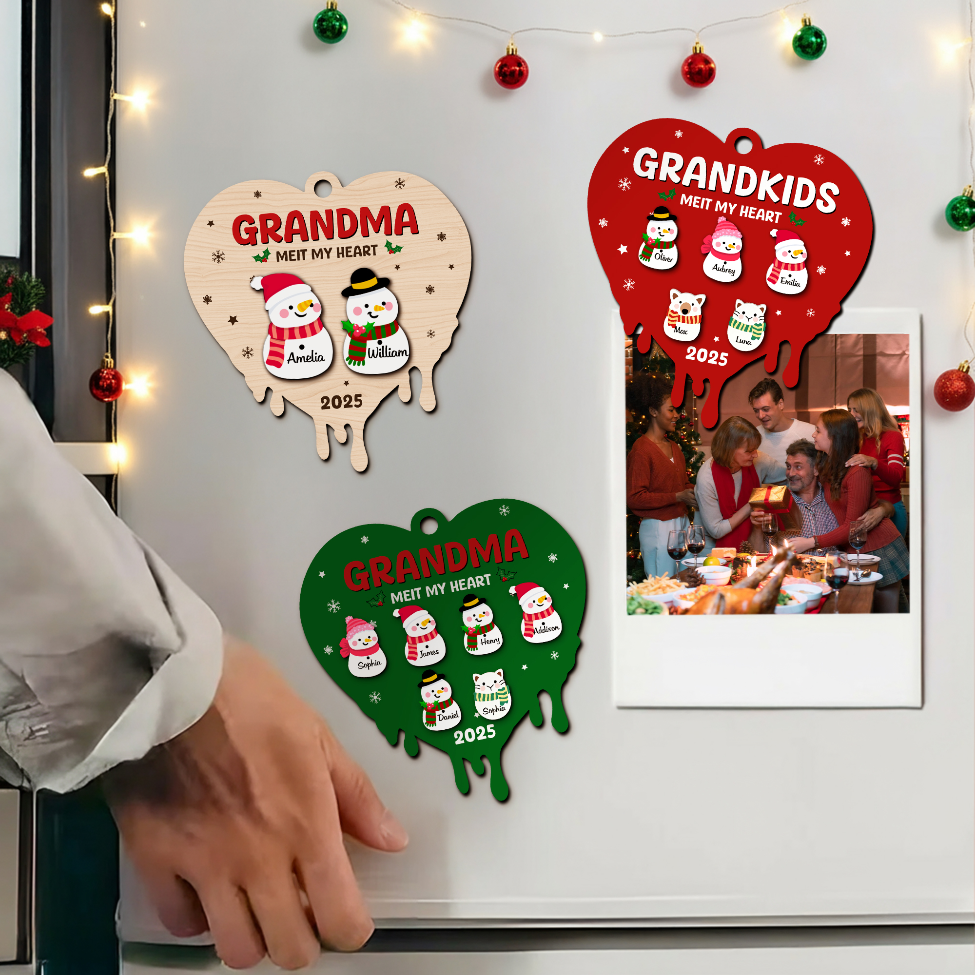 Personalized 1-8 Cute Snowmen Snowflake Wooden Ornament Fridge Magnet ...