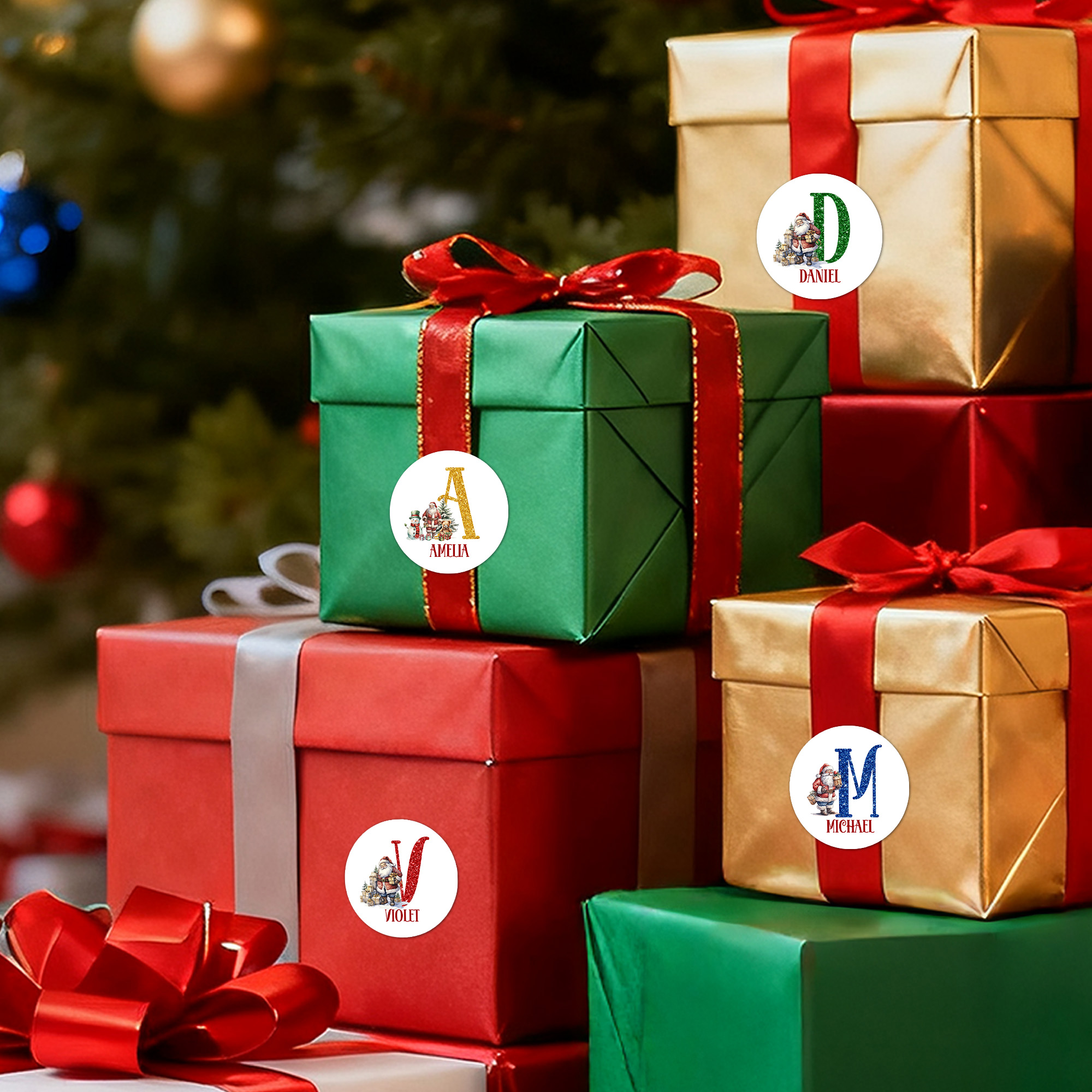 Personalized Santa Initial Waterproof Stickers Name Labels DIY Gift ...