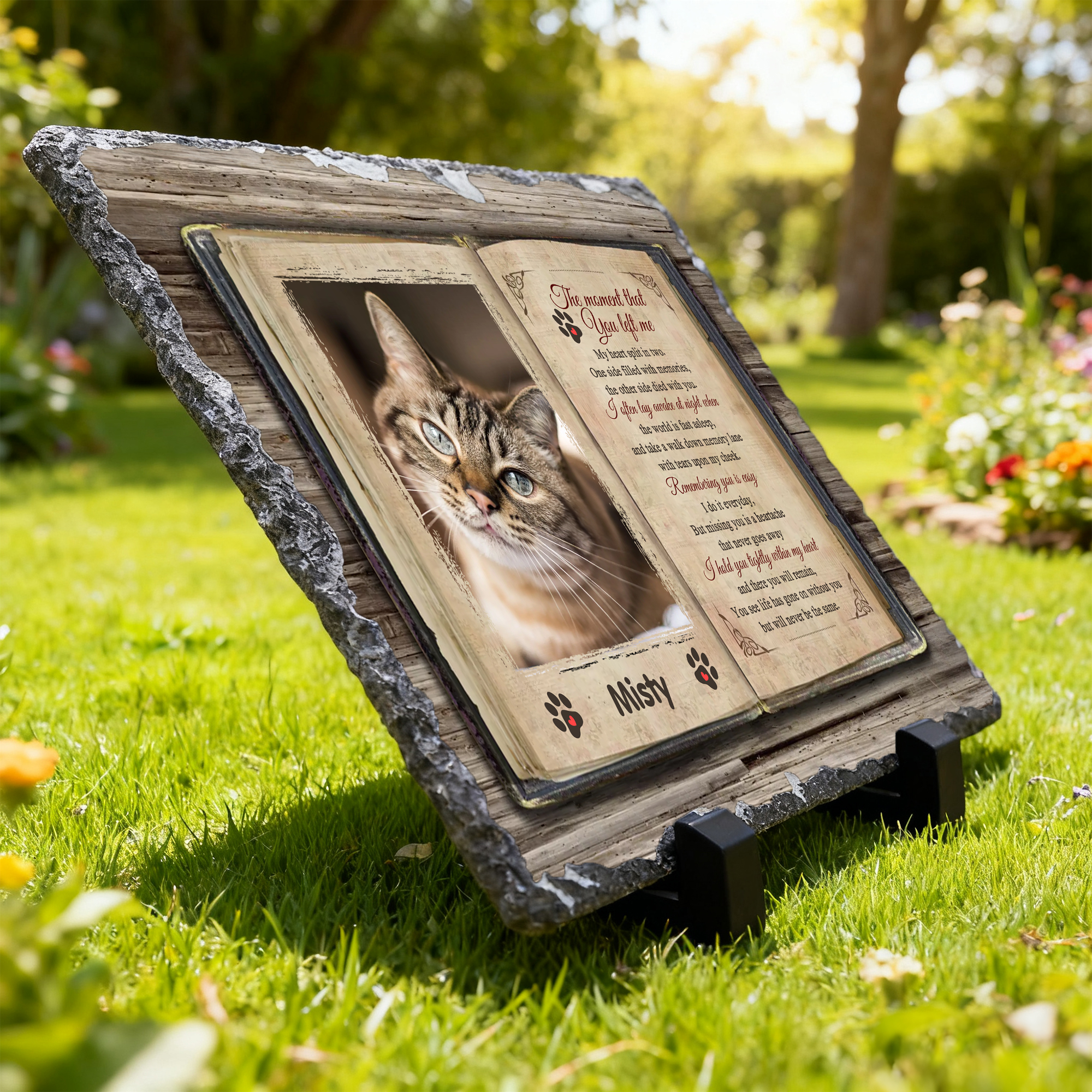 Personalized Book Design Pet Memorial Photo Garden Stone with Name ...