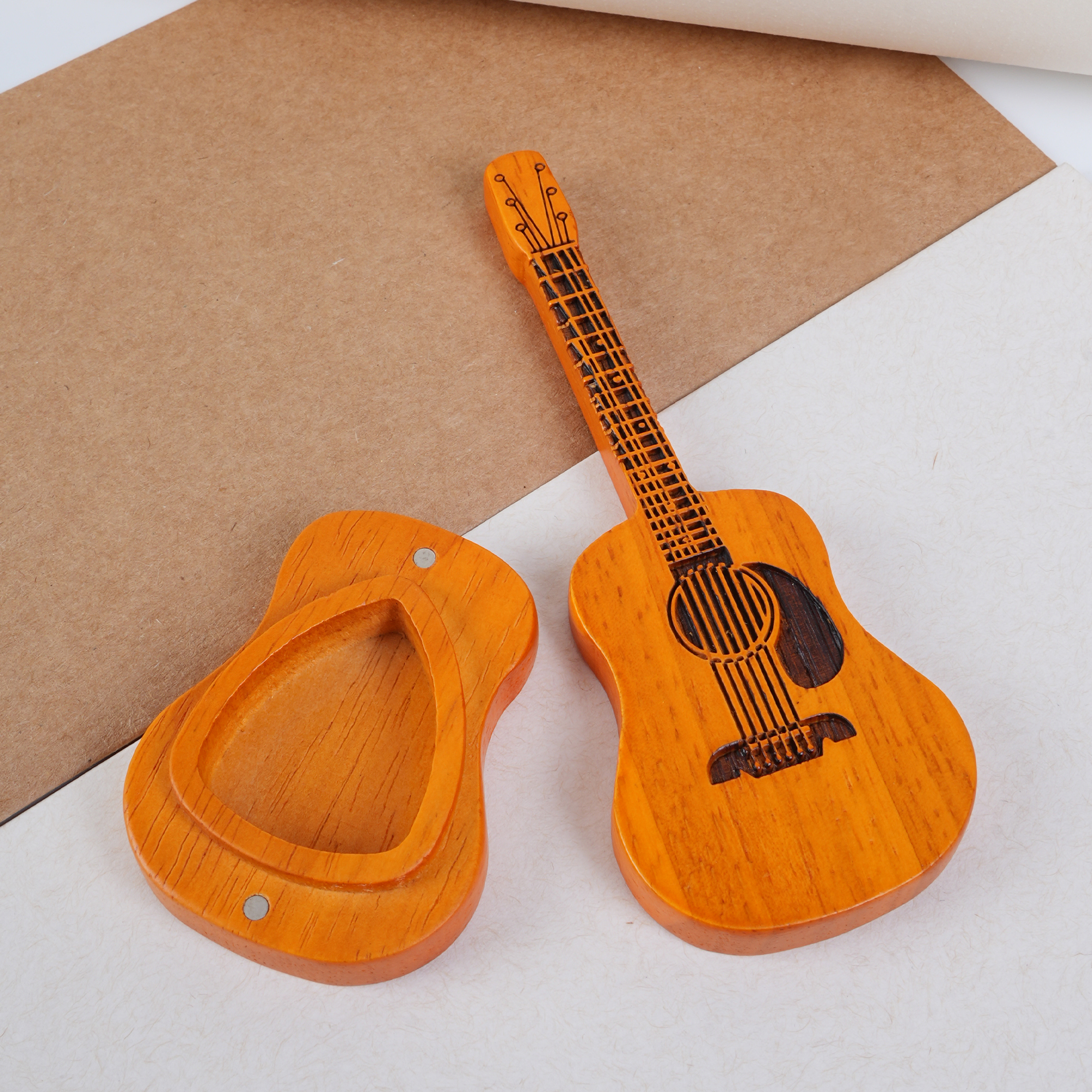 Personalized Wooden Guitar-Shaped Guitar Pick Holder with Engraved Text ...