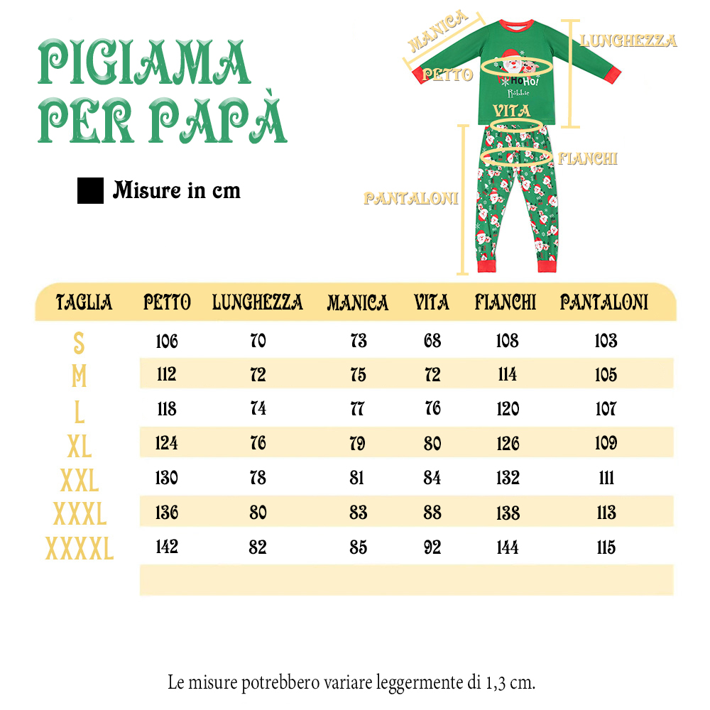 Set di pigiami natalizi coordinati con nome personalizzato a maniche ...