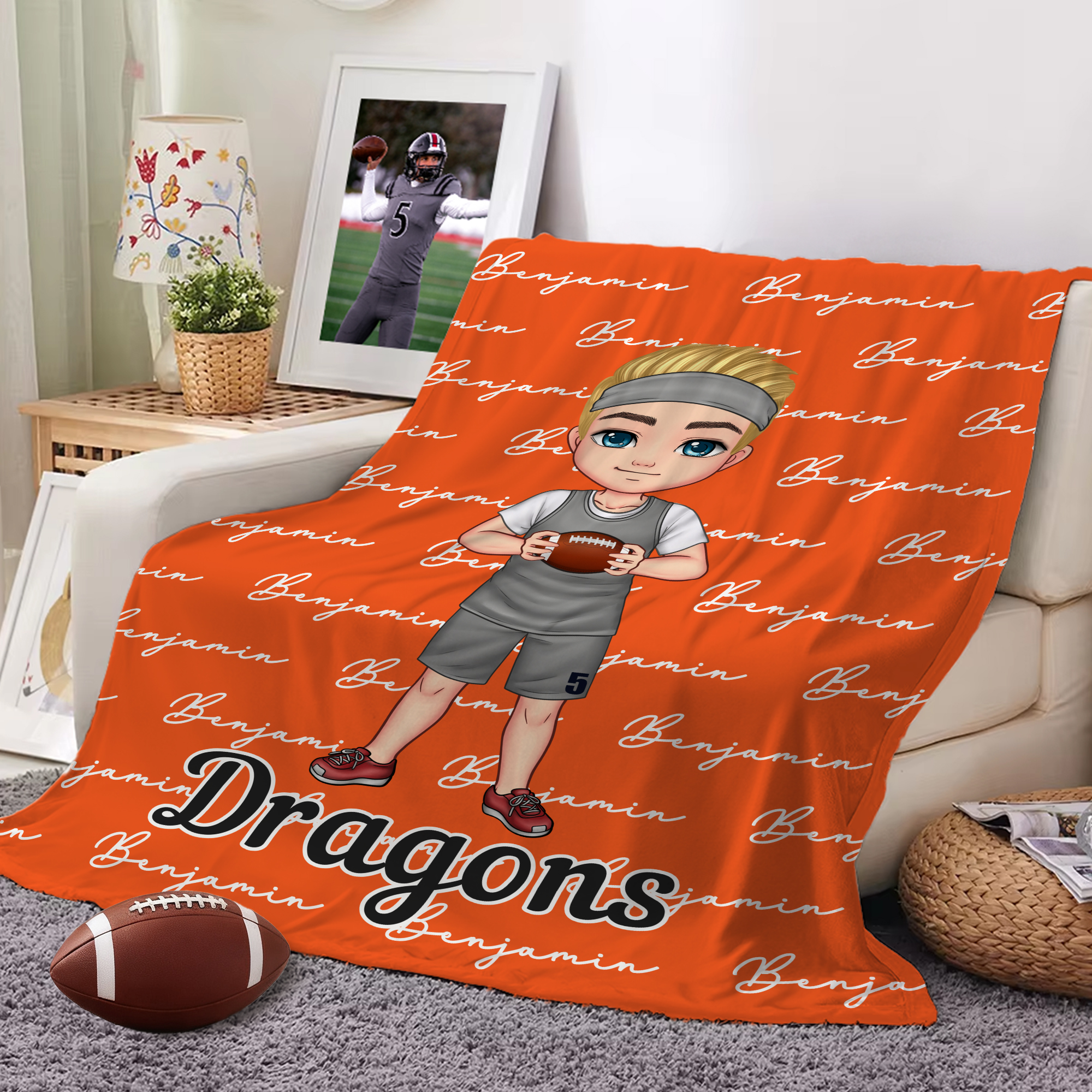 Personalized Basketball Volleyball Cartoon Character Soft Throw Blanket ...
