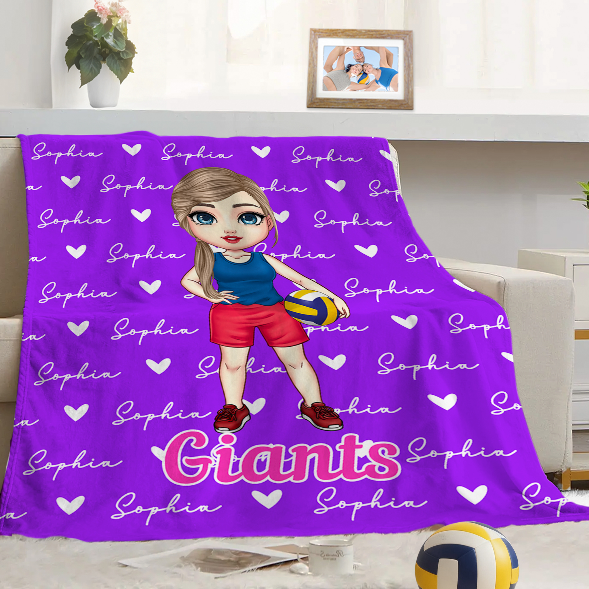 Personalized Basketball Volleyball Cartoon Character Soft Throw Blanket ...