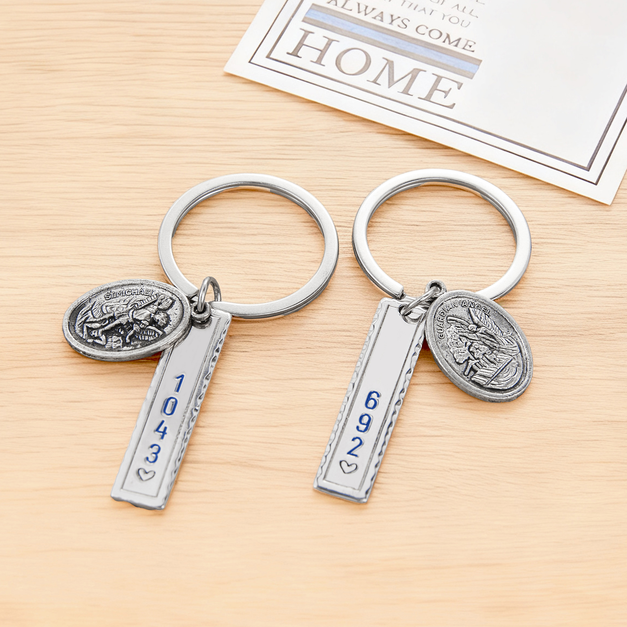 Personalised Guardian Angel Blessed Keychain with Badge Number and Card ...