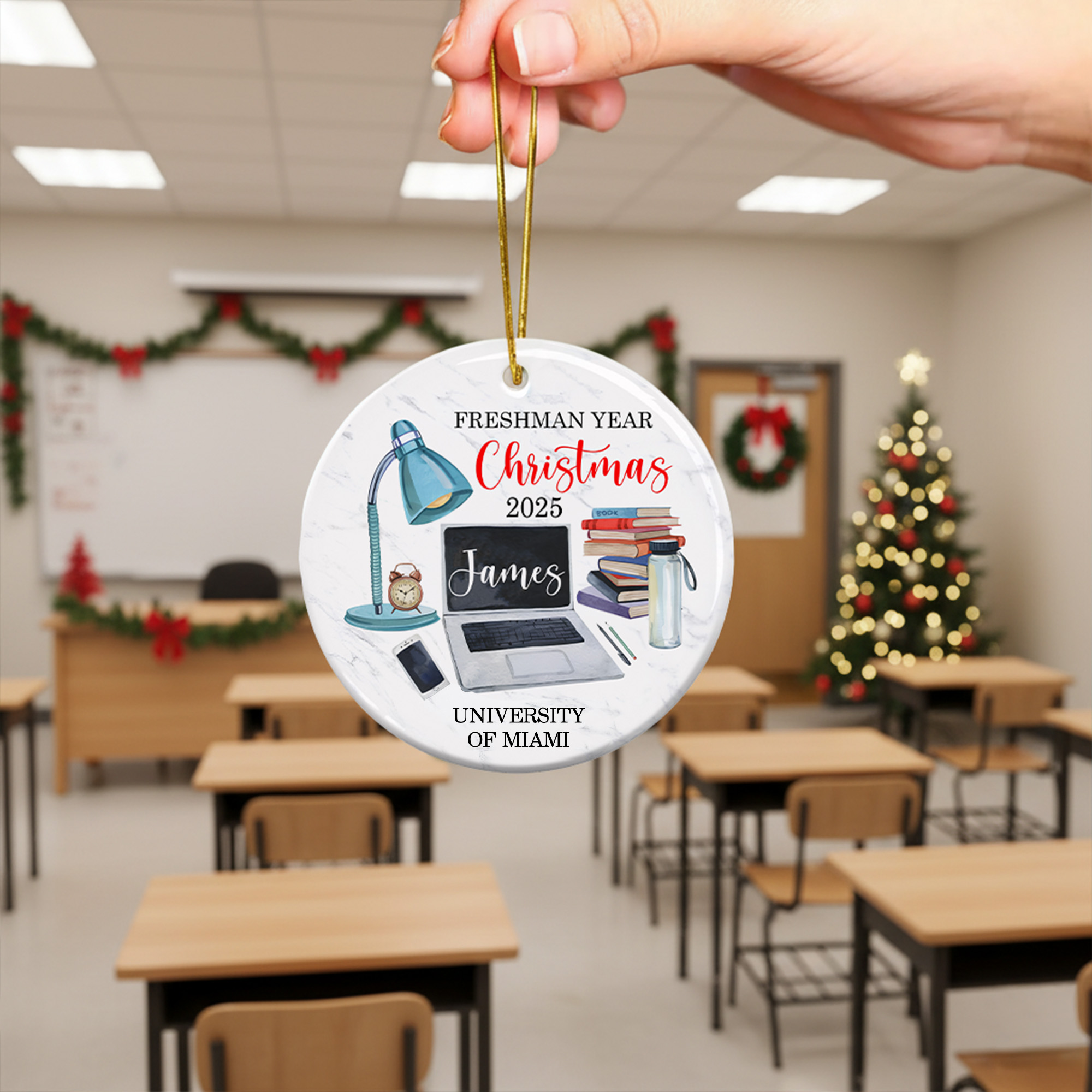 Personalized Freshman Year Ceramic Christmas Ornament with Name and ...
