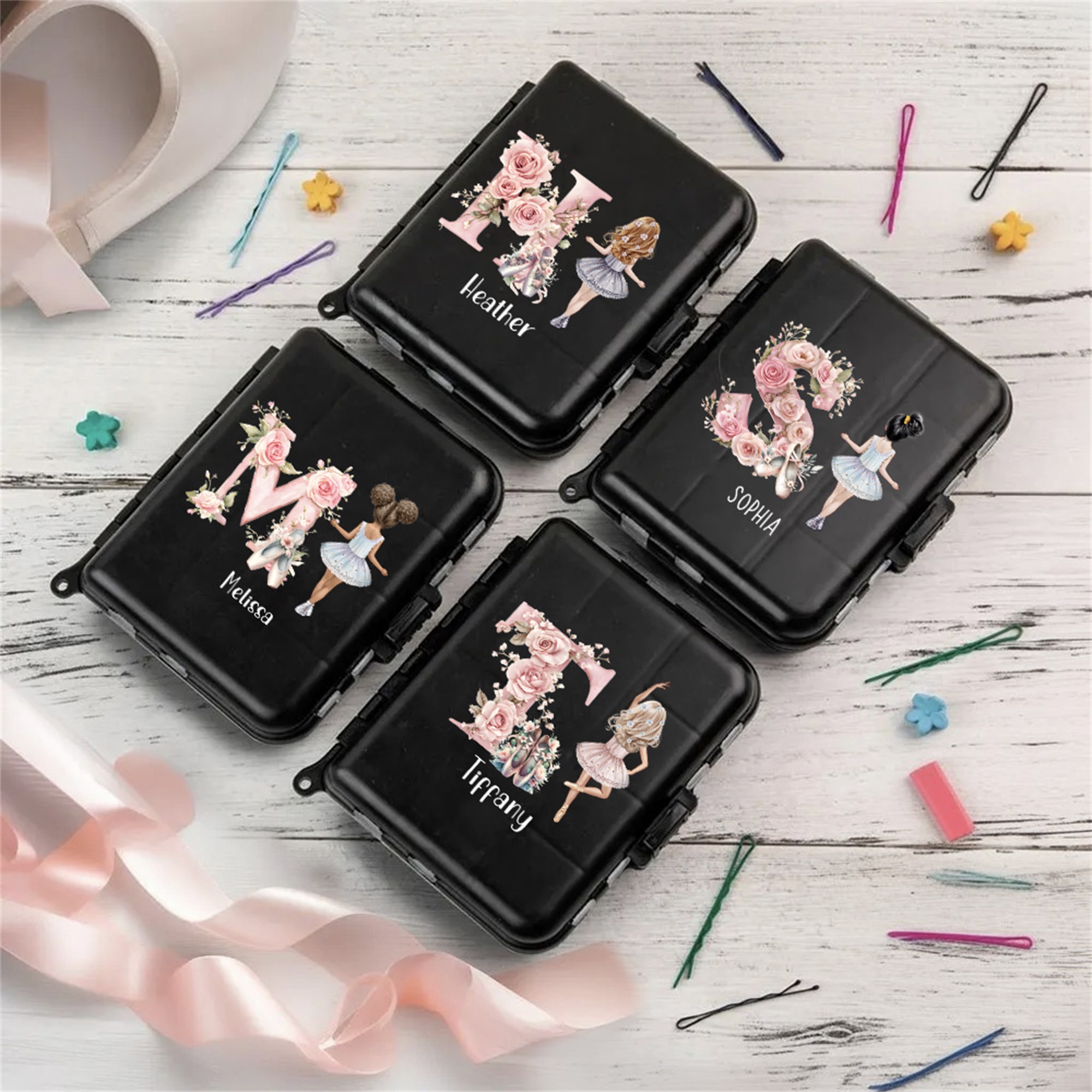 Personalised Flower Ballet Girl Initial Hair Clip Storage Box with Name ...
