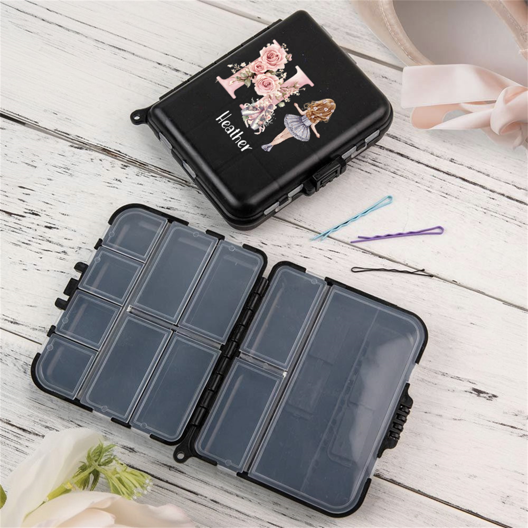 Personalised Flower Ballet Girl Initial Hair Clip Storage Box with Name ...