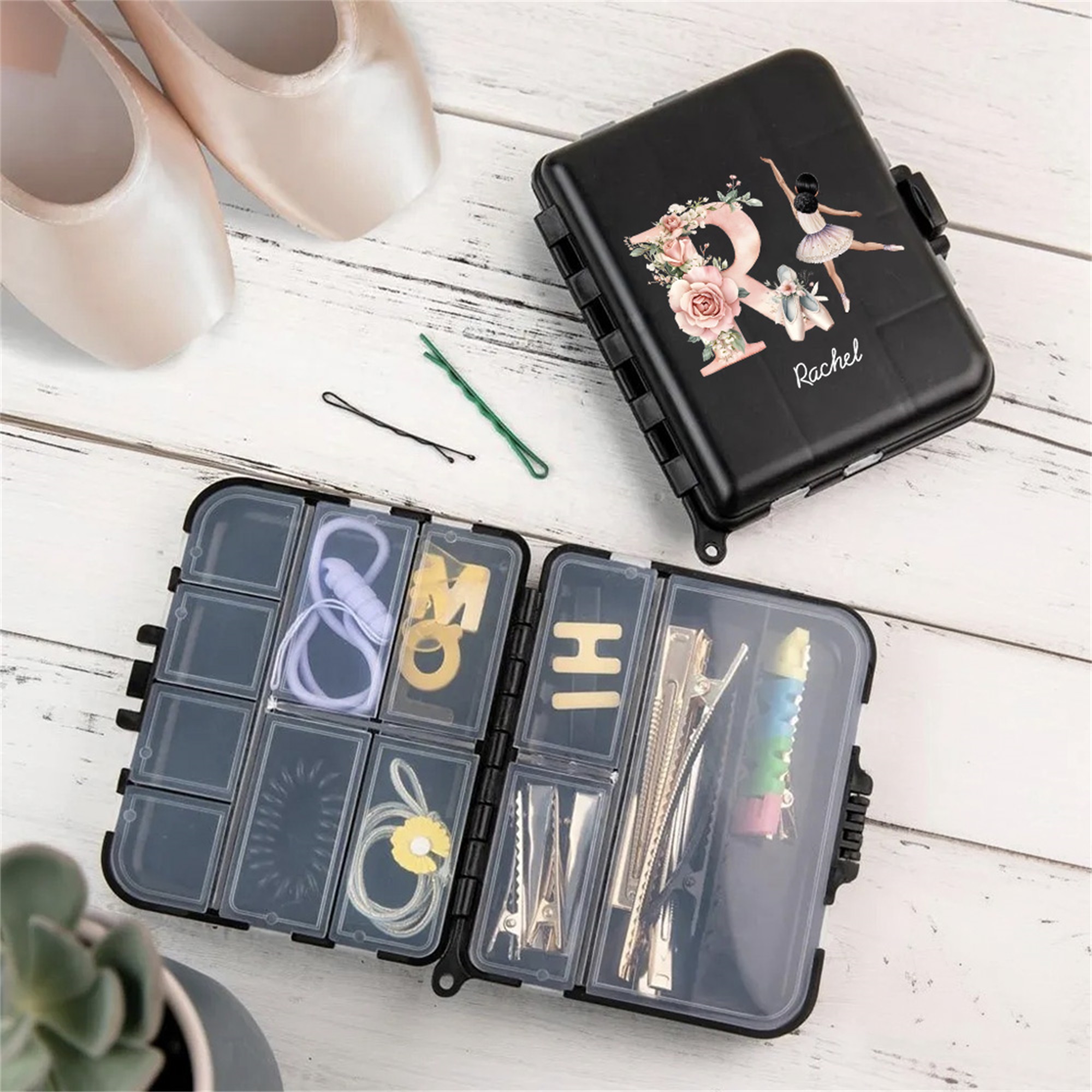 Personalised Flower Ballet Girl Initial Hair Clip Storage Box with Name ...