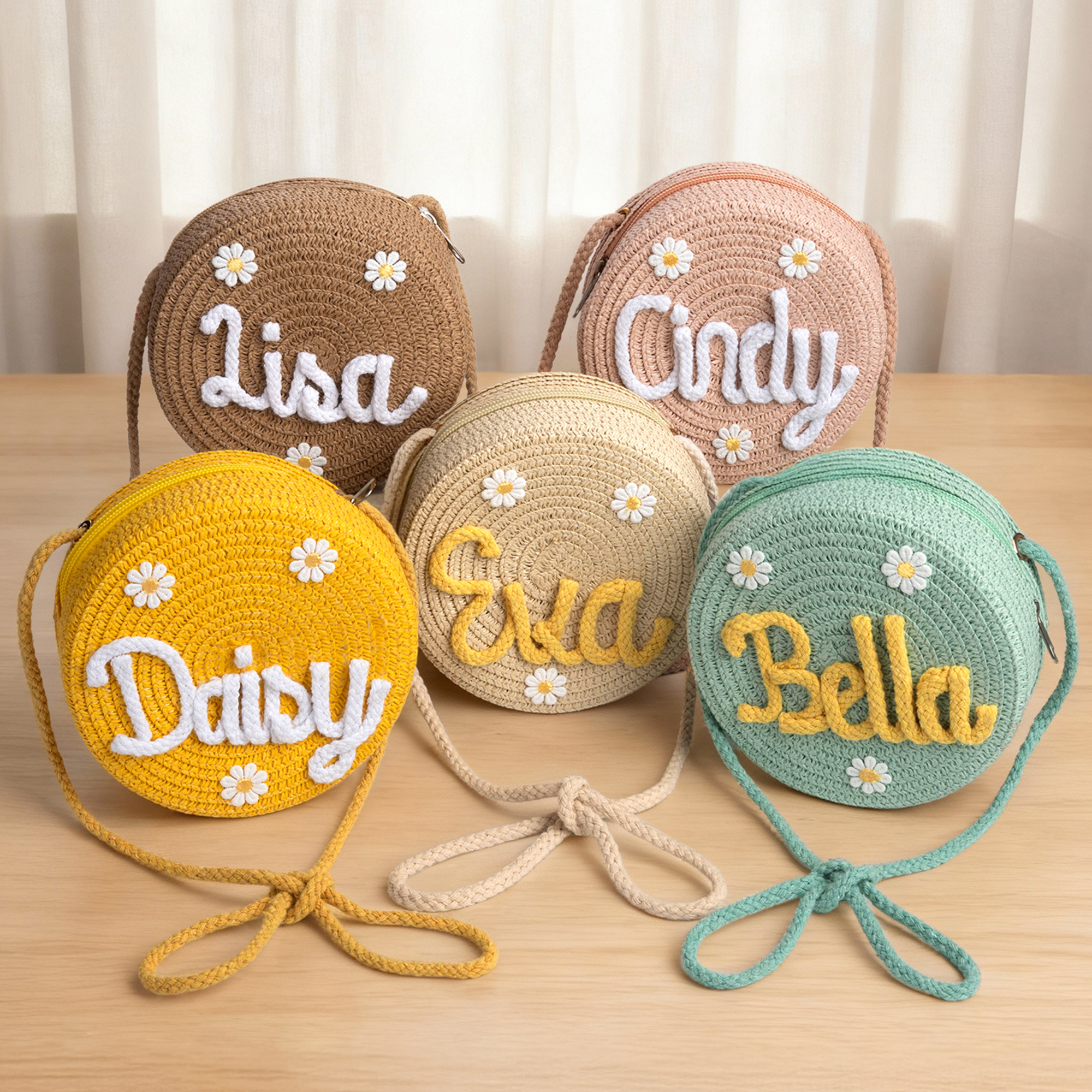 Personalizzato Multicolore Carino Daisy paglia Crossbody Borsa con nome ...