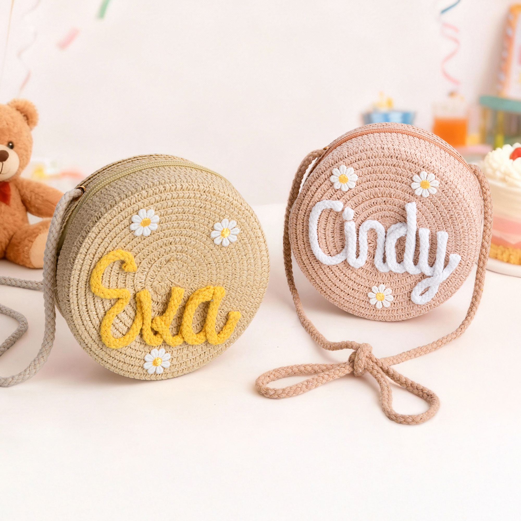 Personalizzato Multicolore Carino Daisy paglia Crossbody Borsa con nome ...