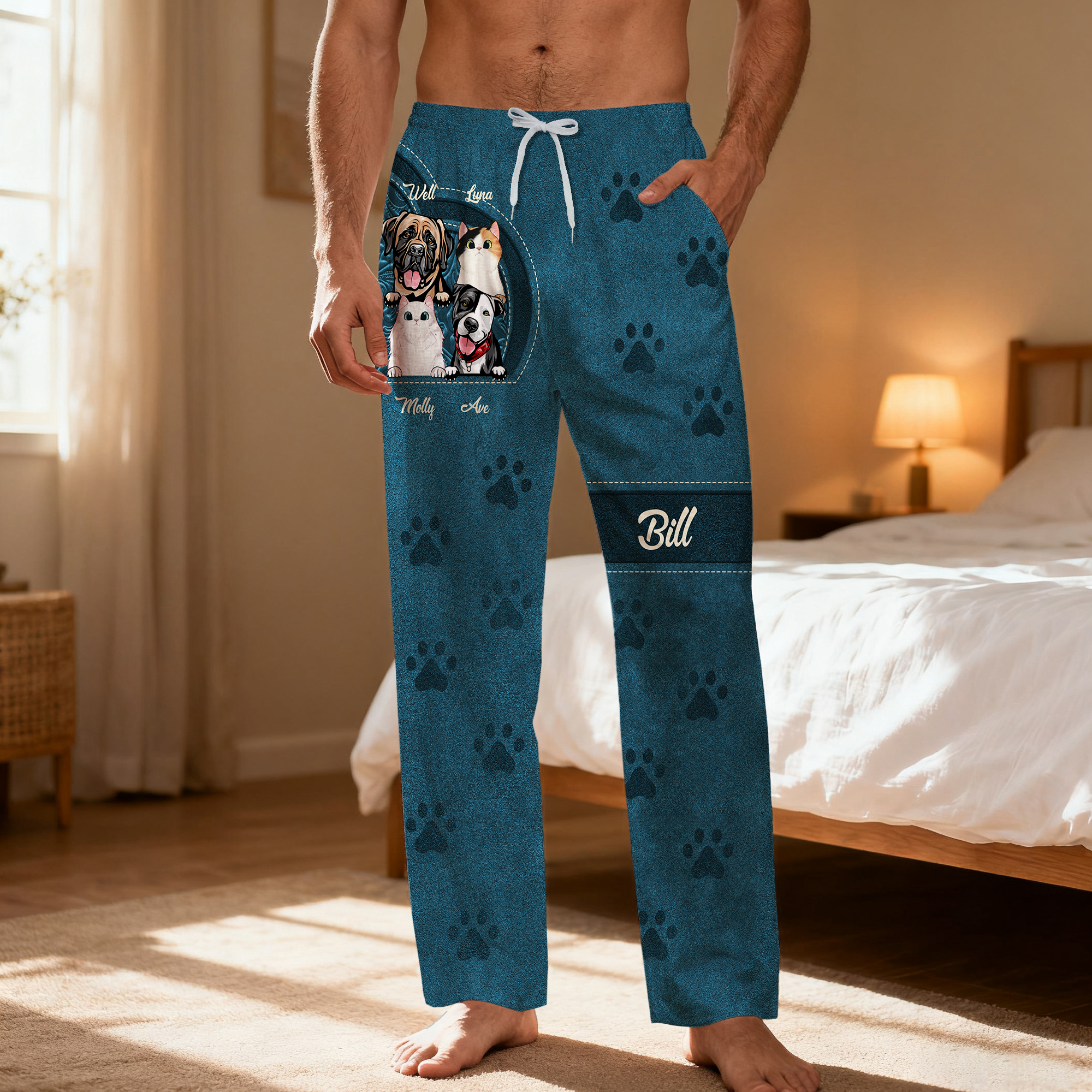 Personalized Multi-Color Retro Cartoon 1-6 Dogs Cats Pajama Pants with ...