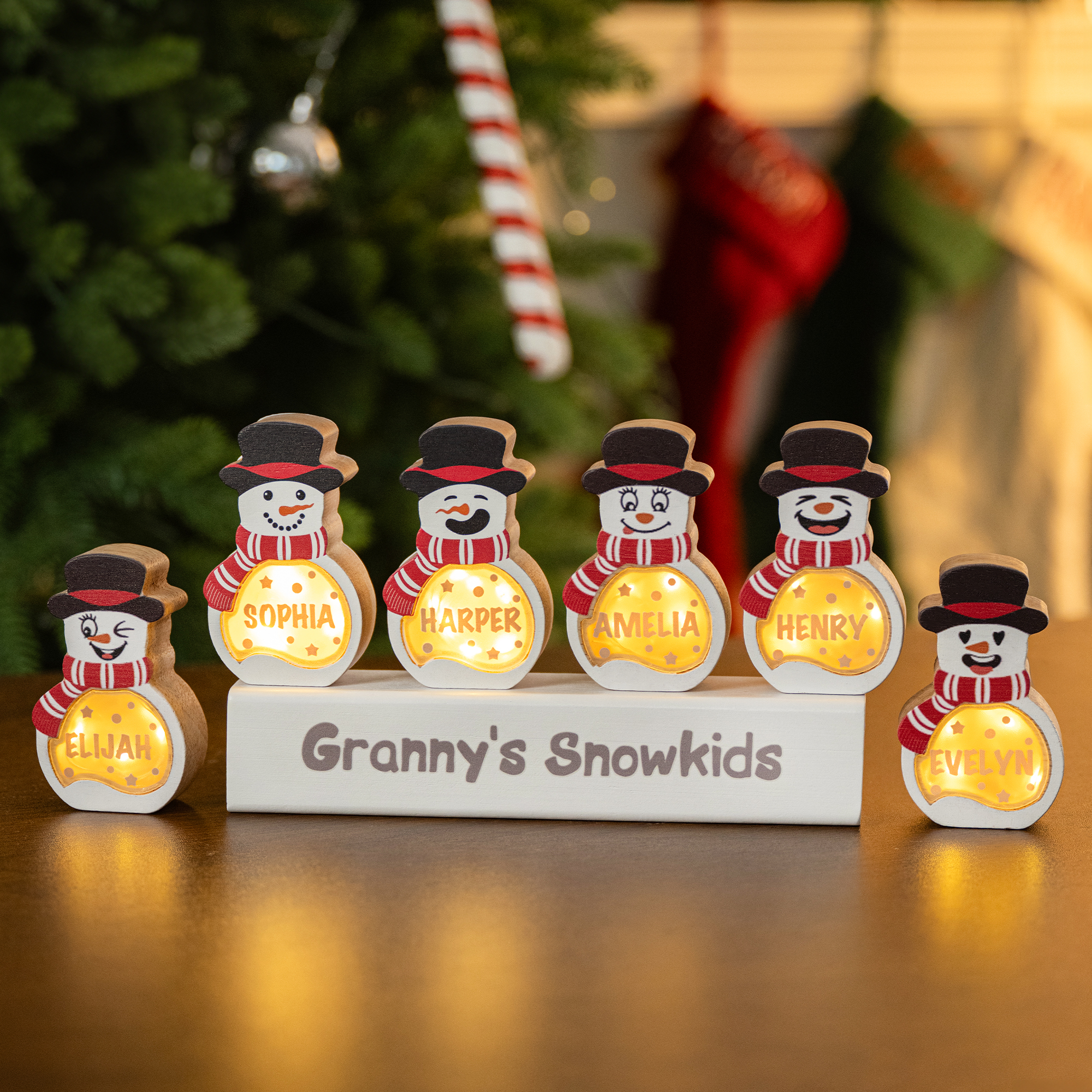 Personalized Snowman LED Light Wooden Decoration Ornament with Tabletop ...