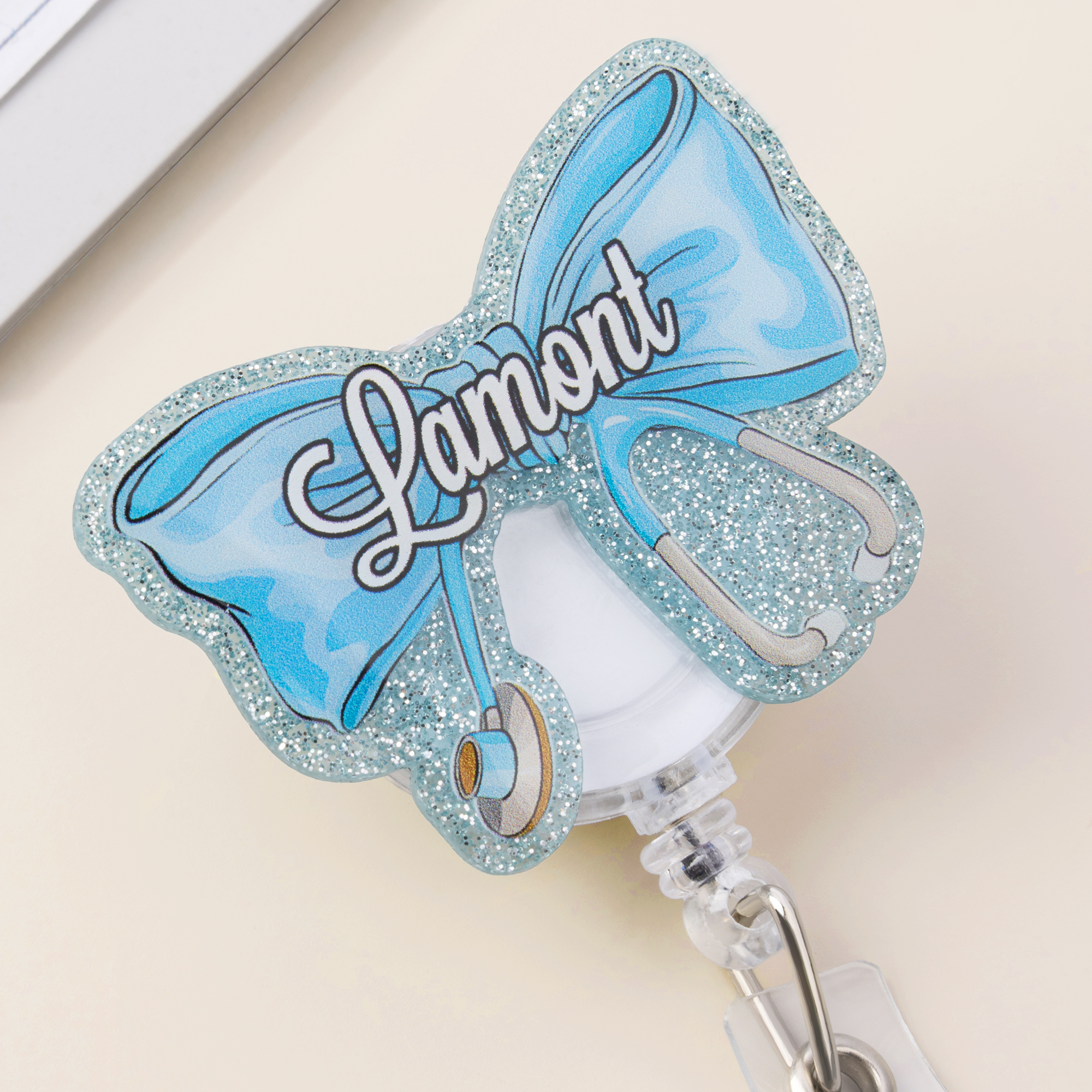 Personalised Acrylic Bow Stethoscope Badge Reel with Name Daily Use ...