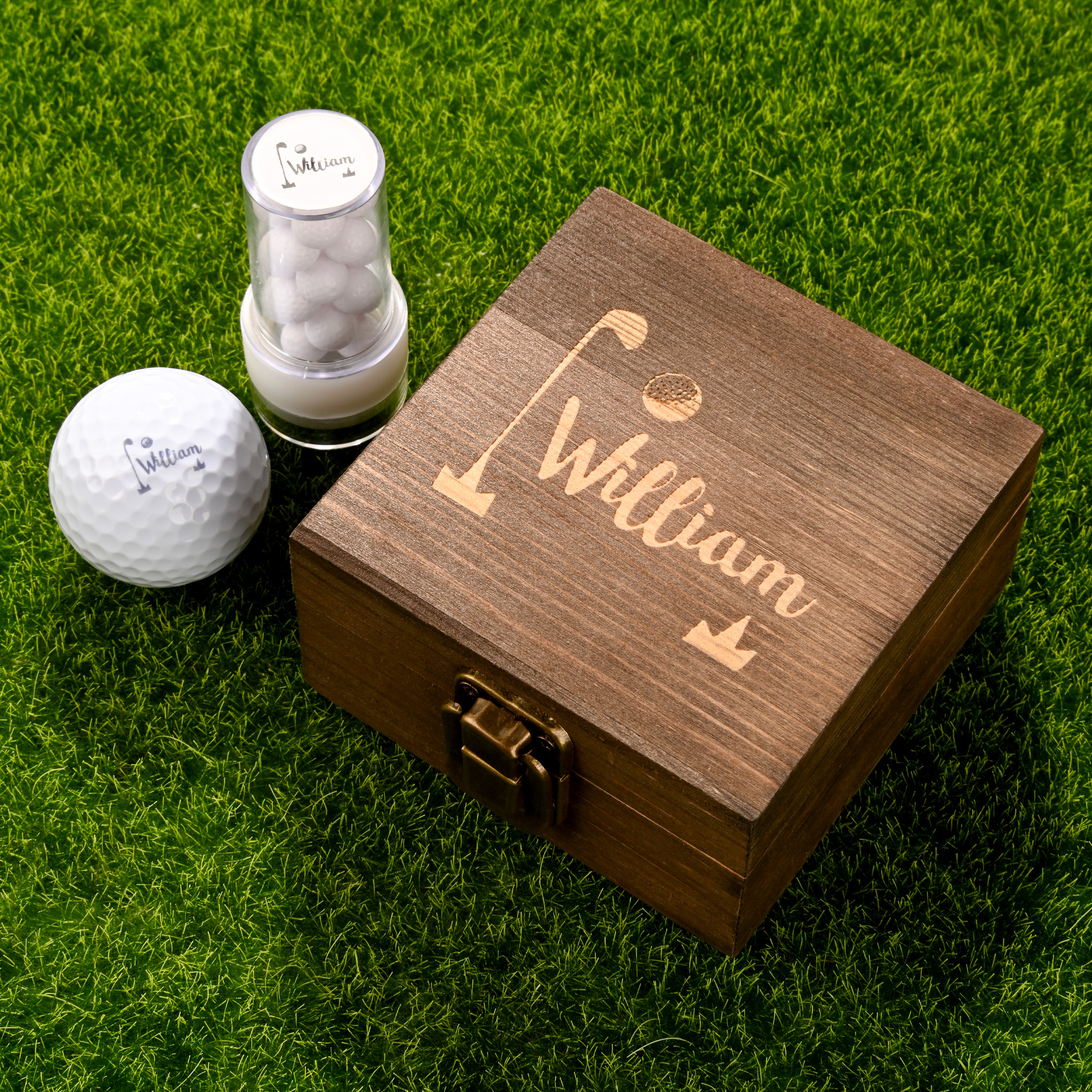 Personalized Name Initial Monogram Golf Ball Stamp and Wooden Storage ...