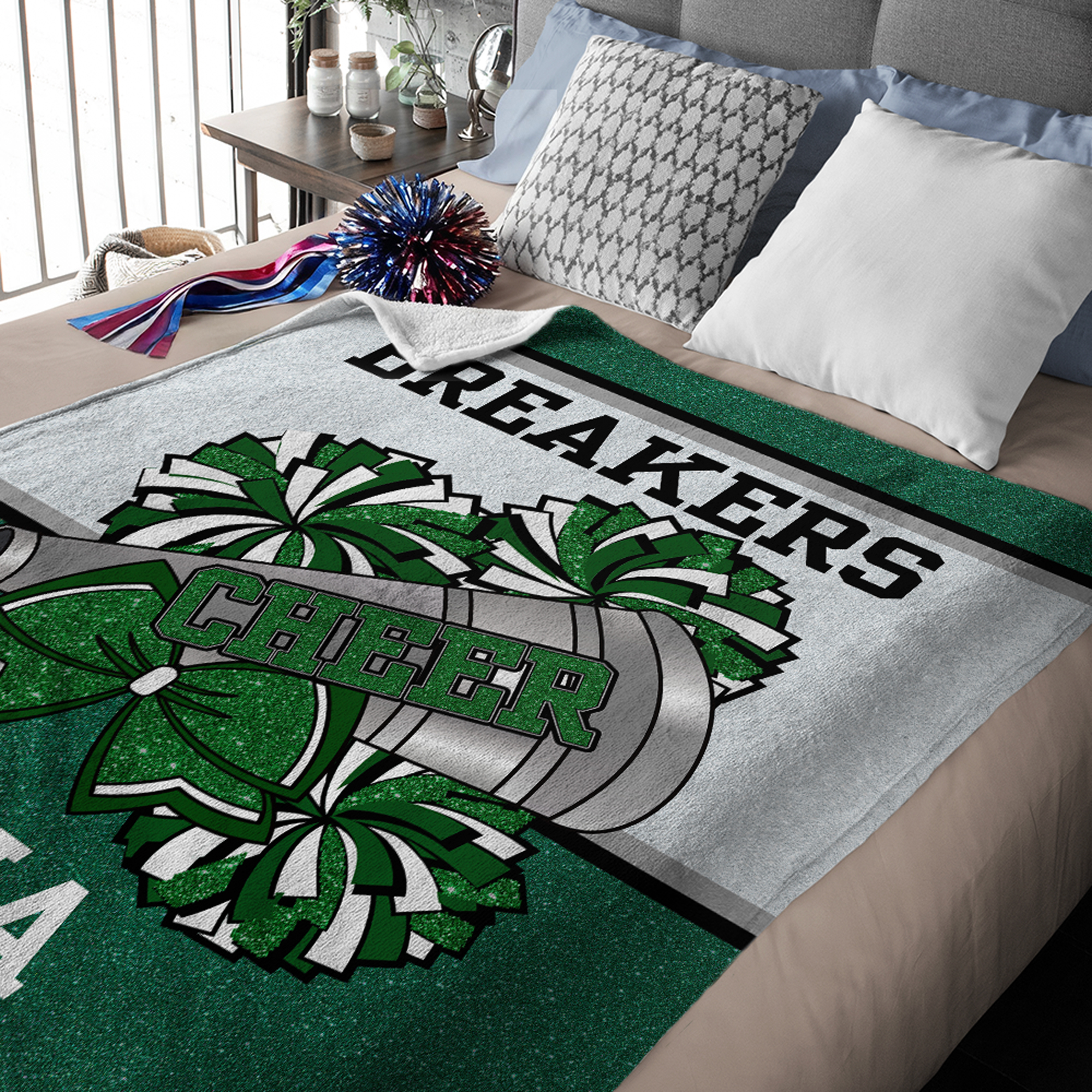 Personalized Multicolor Bling Bow Tie Cheer Megaphone Pom-Poms Soft ...