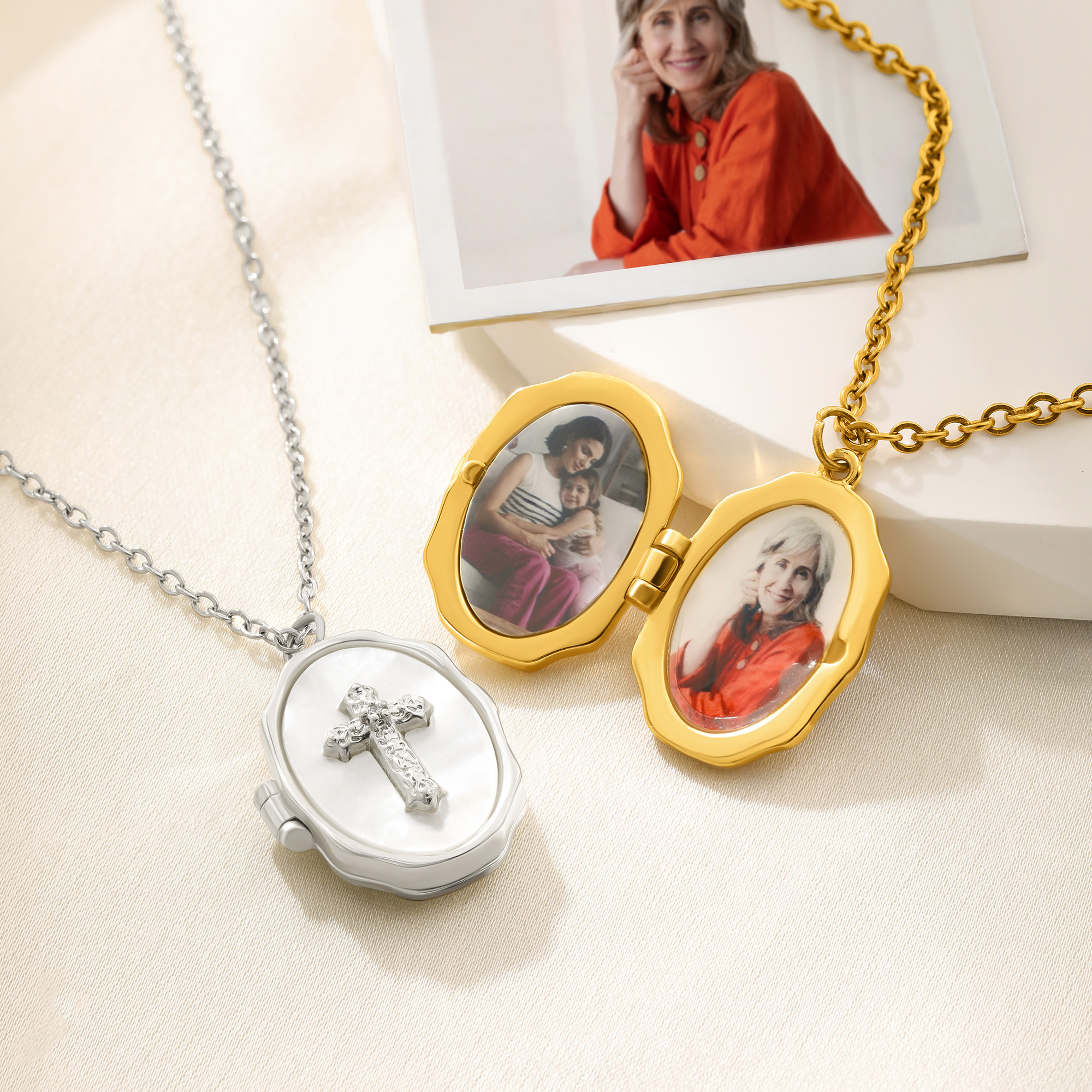 Personalised 1-2 Photos Cross Oval Locket Necklace Dainty Jewellery ...