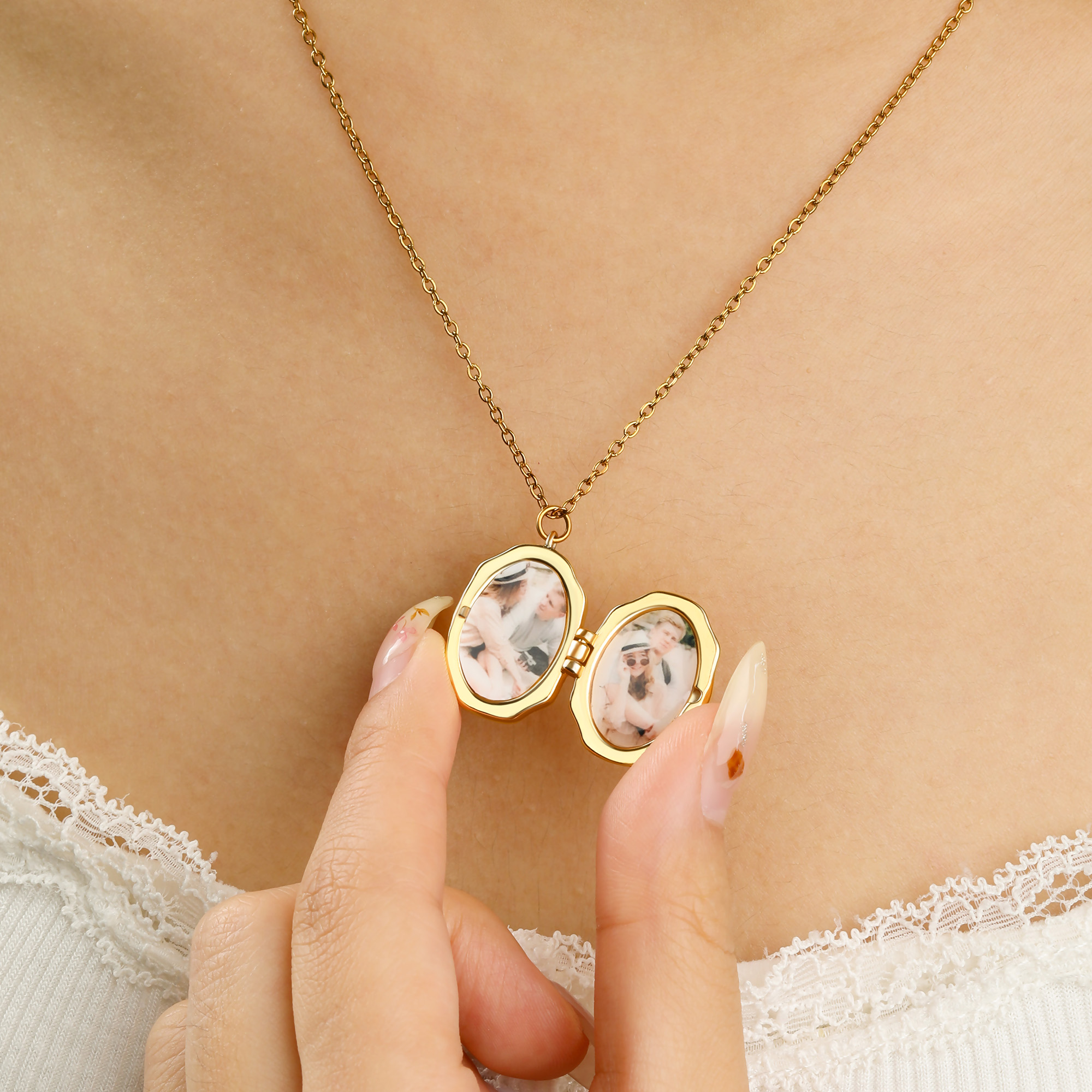 Personalised 1-2 Photos Cross Oval Locket Necklace Dainty Jewellery ...