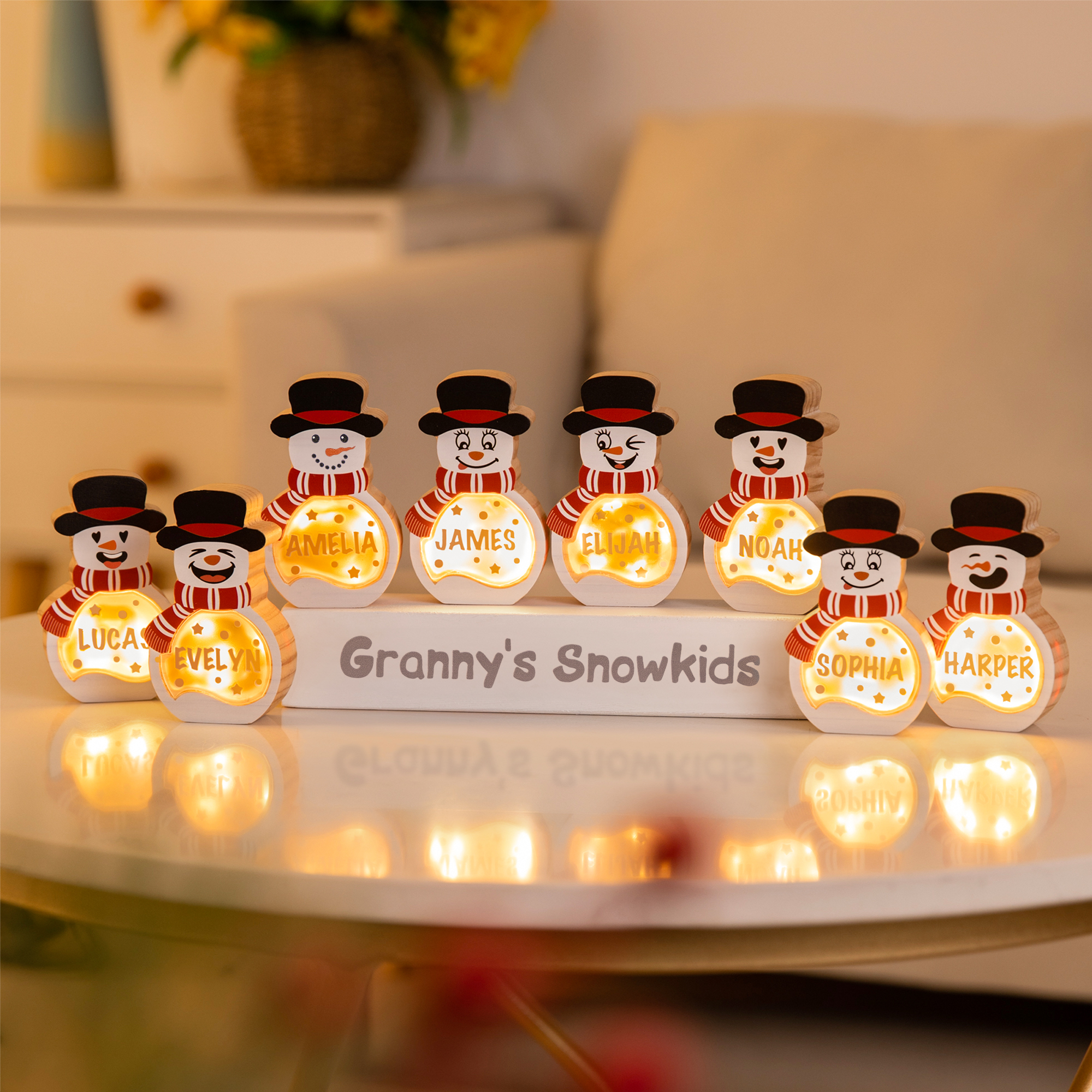 Personalized Snowman LED Light Wooden Decoration Ornament with Tabletop ...
