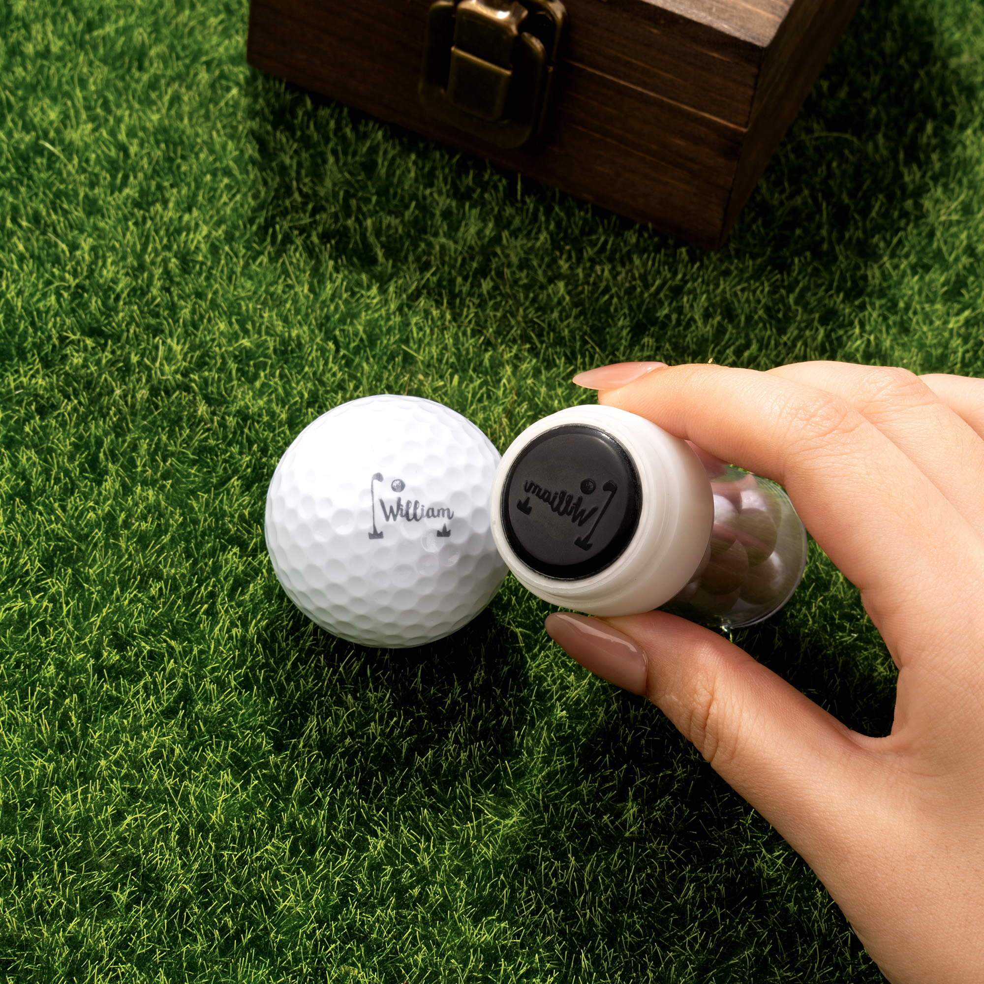 Personalized Name Initial Monogram Golf Ball Stamp and Wooden Storage ...