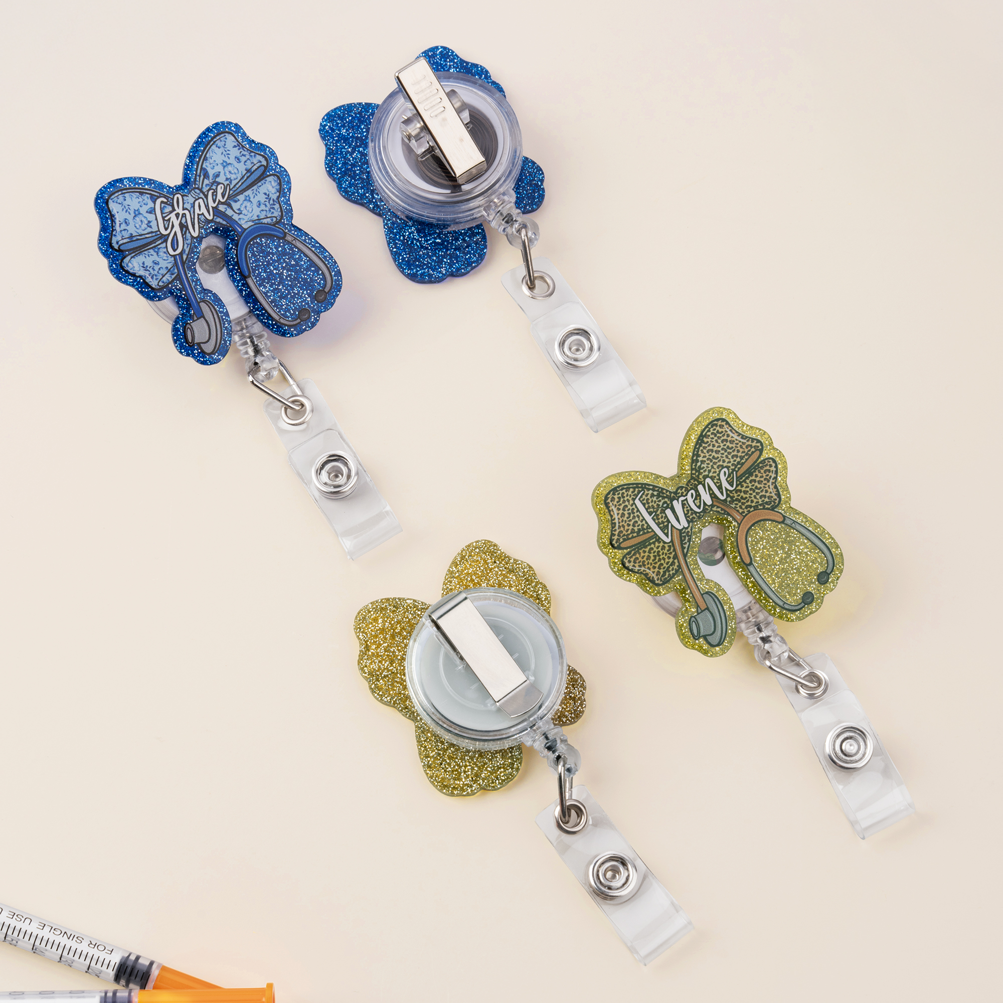 Personalised Acrylic Bow Stethoscope Badge Reel with Name Daily Use ...