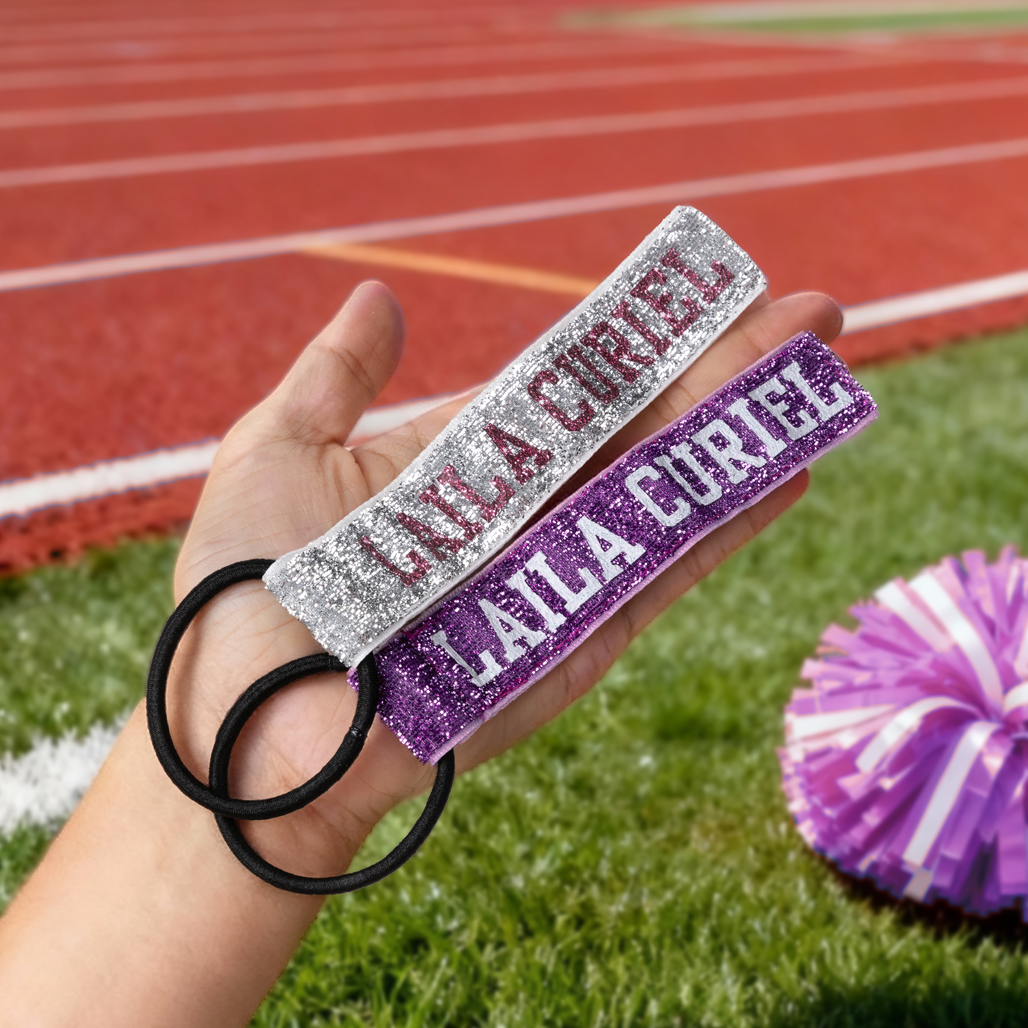 Personalised Cheer Pom Pom Tags Set of 2 with Glitter Name Daily ...