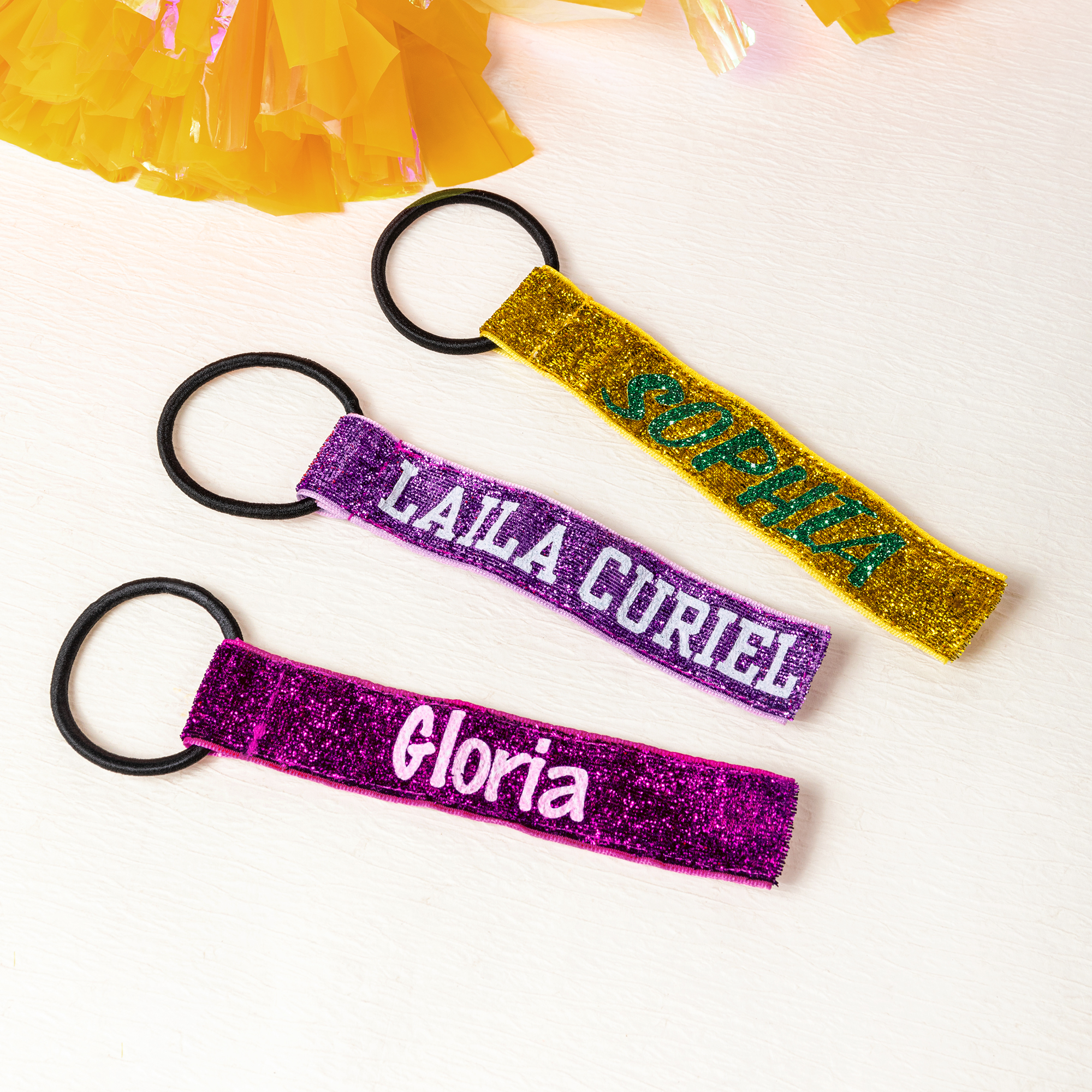 Personalised Cheer Pom Pom Tags Set of 2 with Glitter Name Daily ...