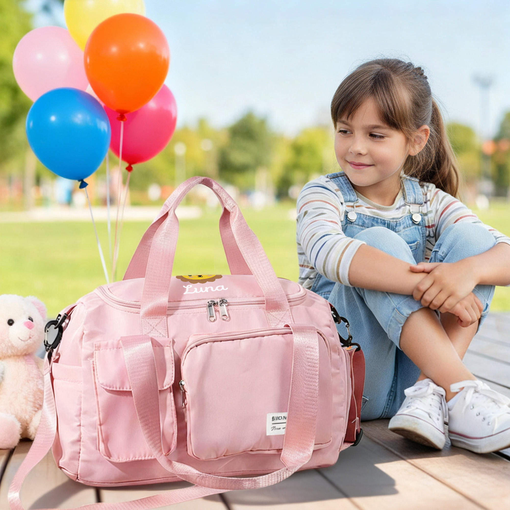 Personalised Cartoon Animals Multi-Compartment Travel Bag with Name and ...