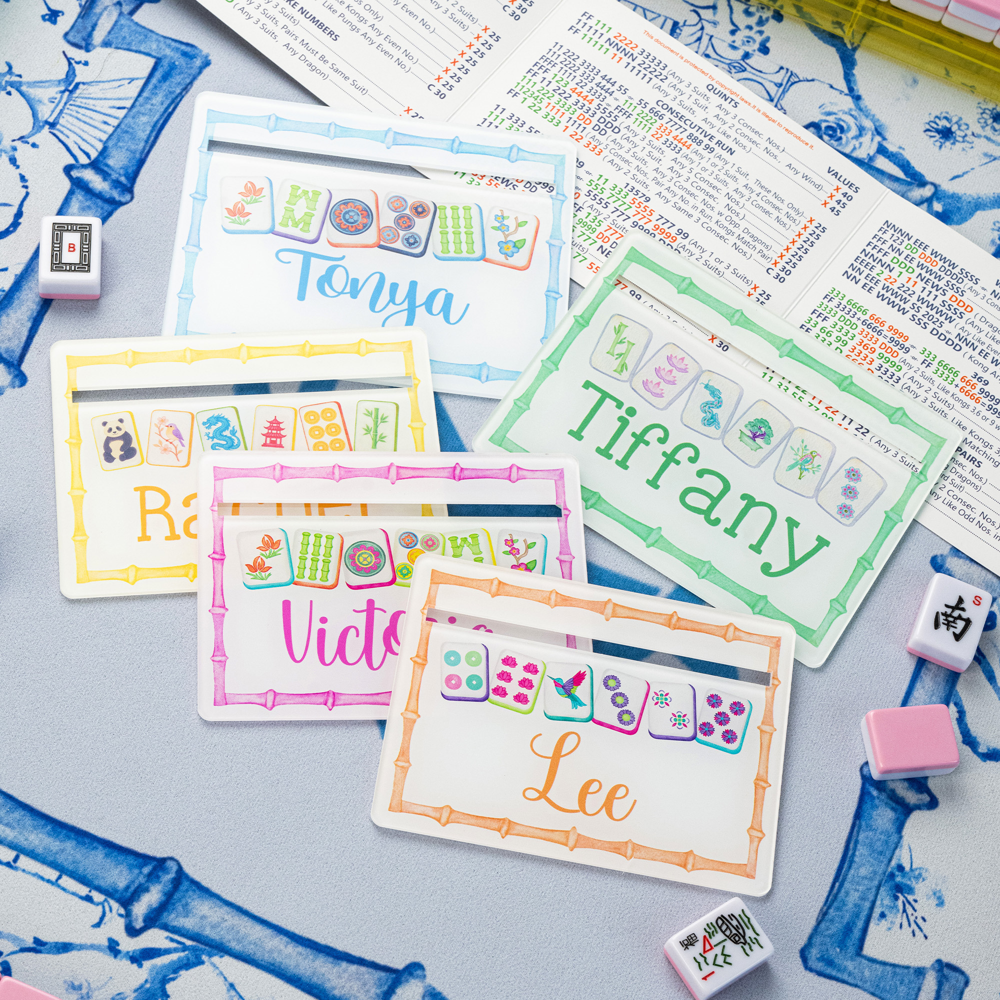 Personalizzato Chinoisertie acquerello bambù bordo acrilico Mahjong linea di lettura con nome ...