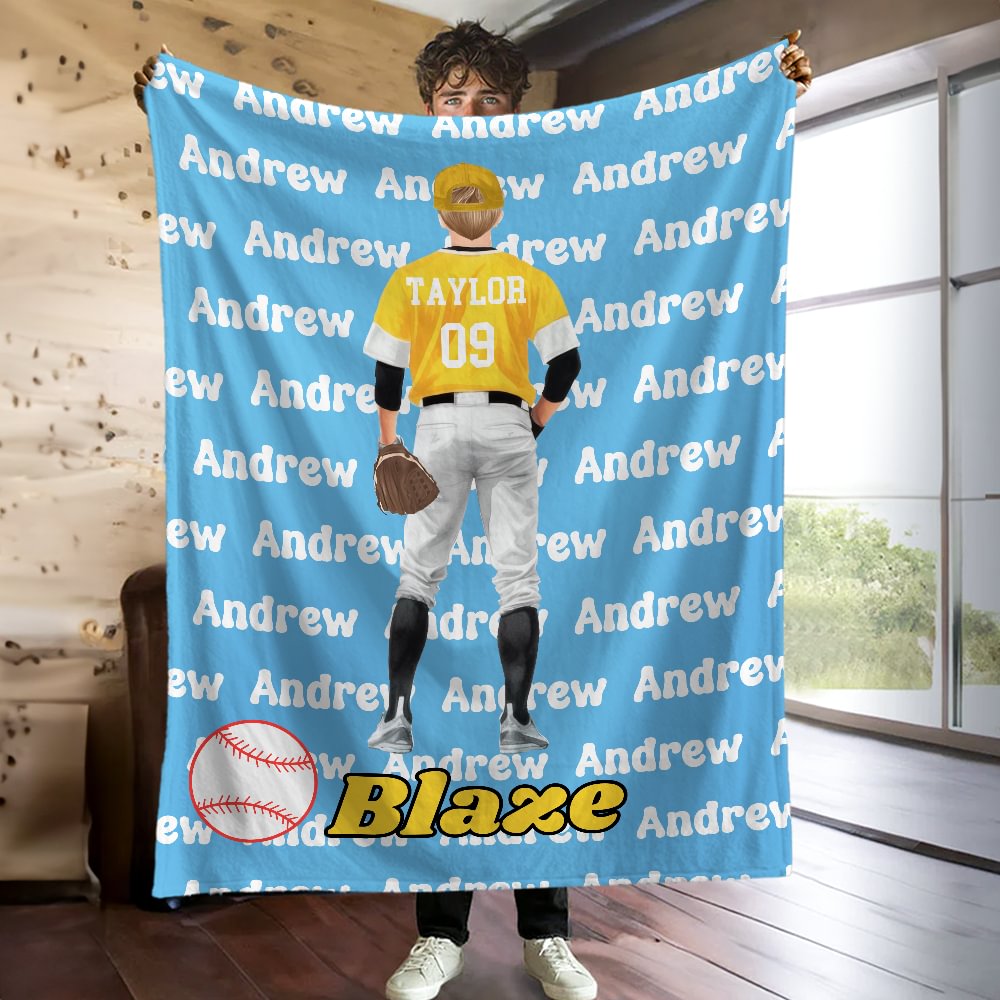 Personalized Multicolor Baseball Character Soft Throw Blanket with Name ...