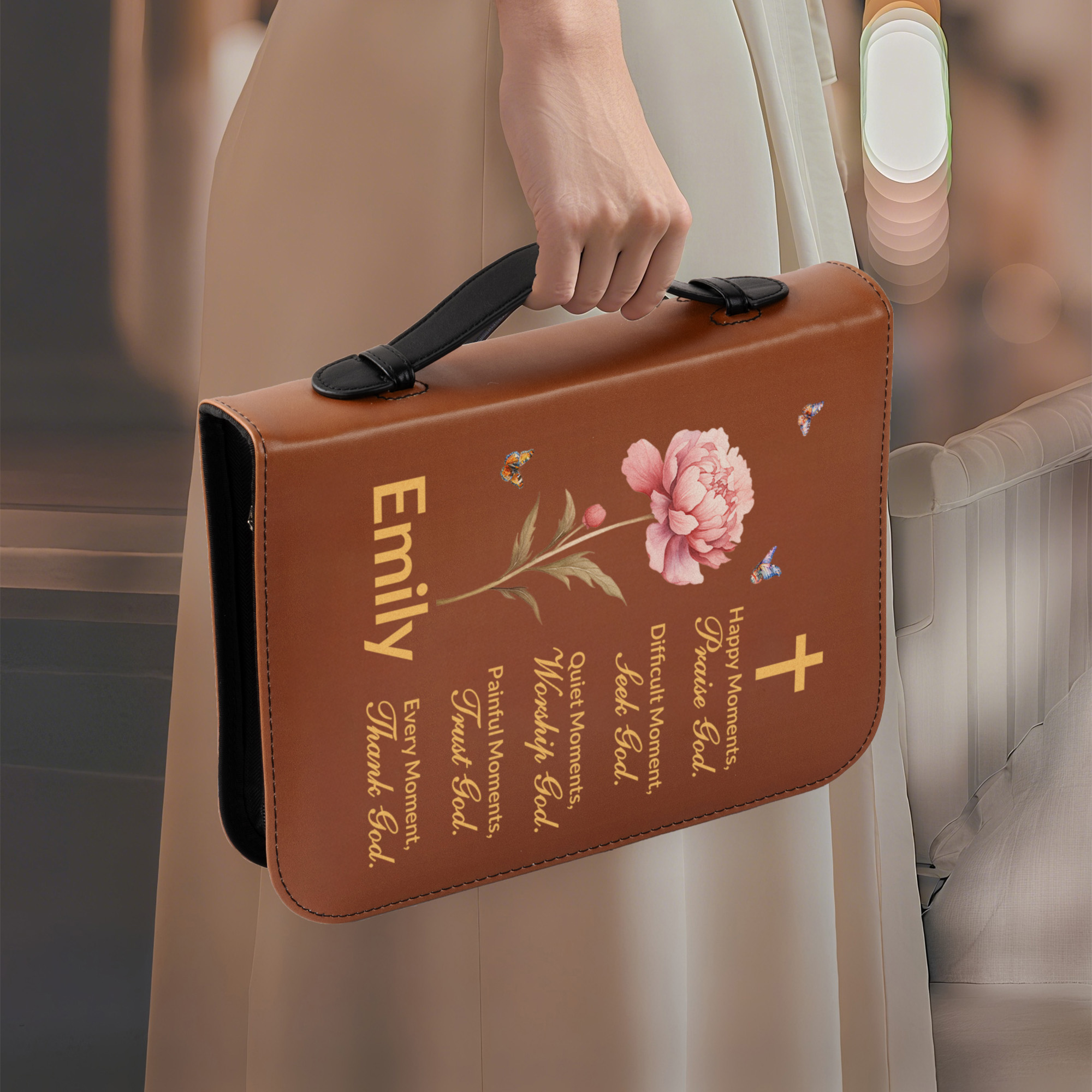 Personalized Watercolor Birth Flower Cross Bible Verses PU Leather Book ...