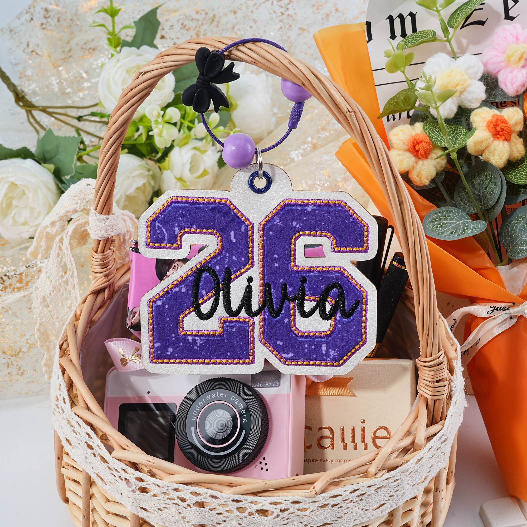 Personalized Multicolour Applique Year Design Bag Tag Keychain with ...