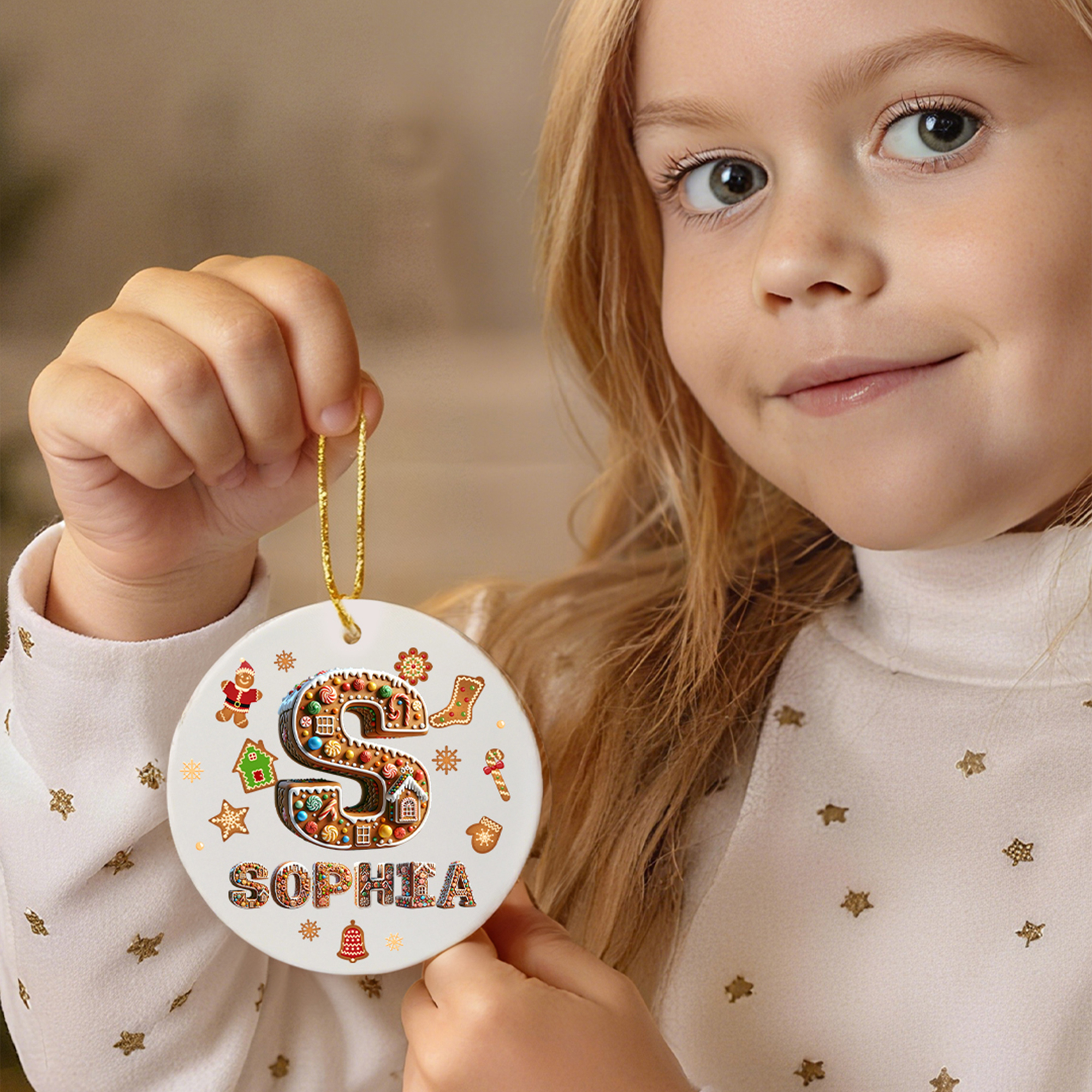 Personalizzato Gingerbread Man House Candy Cane Ornamento in ceramica ...