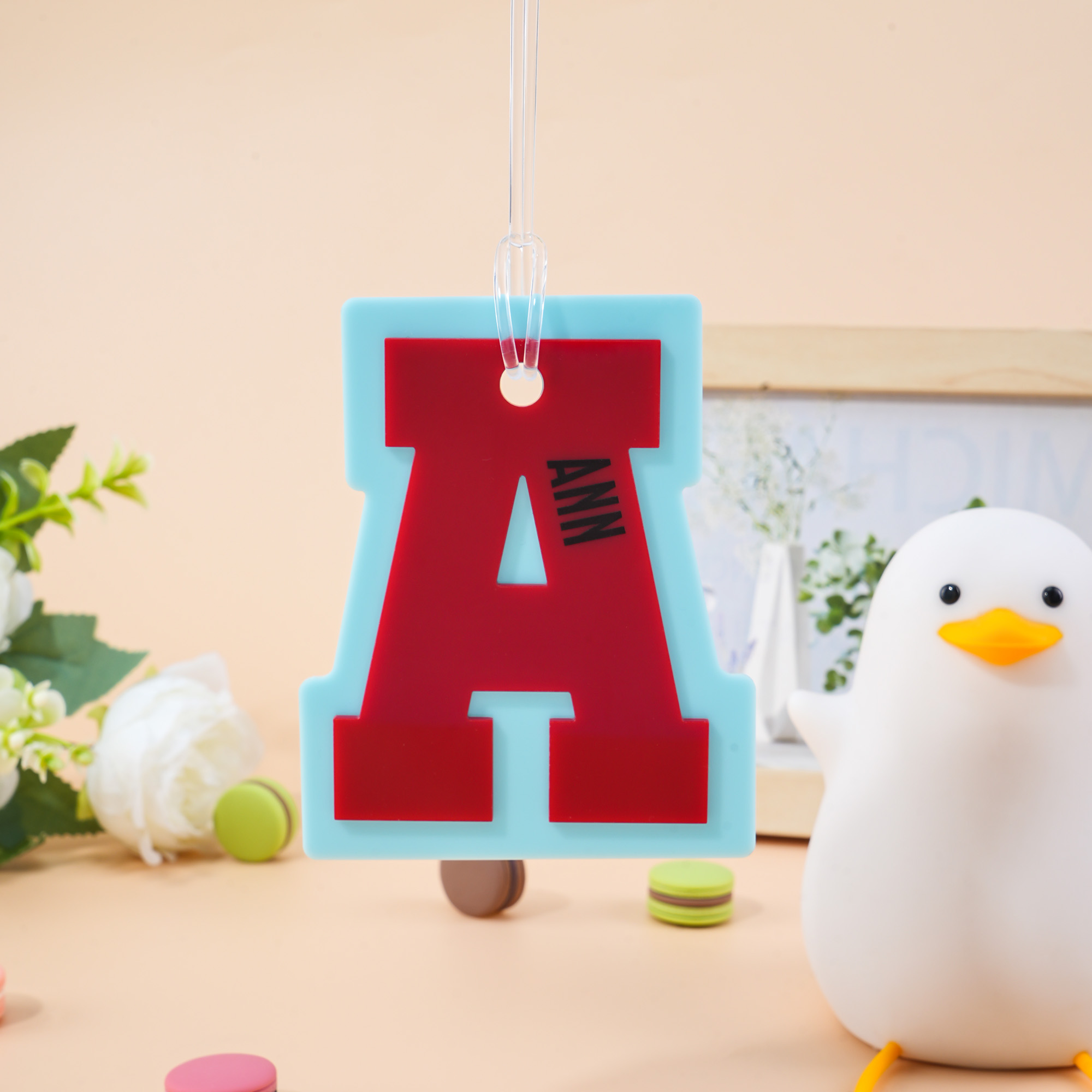 Personalized Multicolor Initial Acrylic Bag Tag Keychain with Name ...