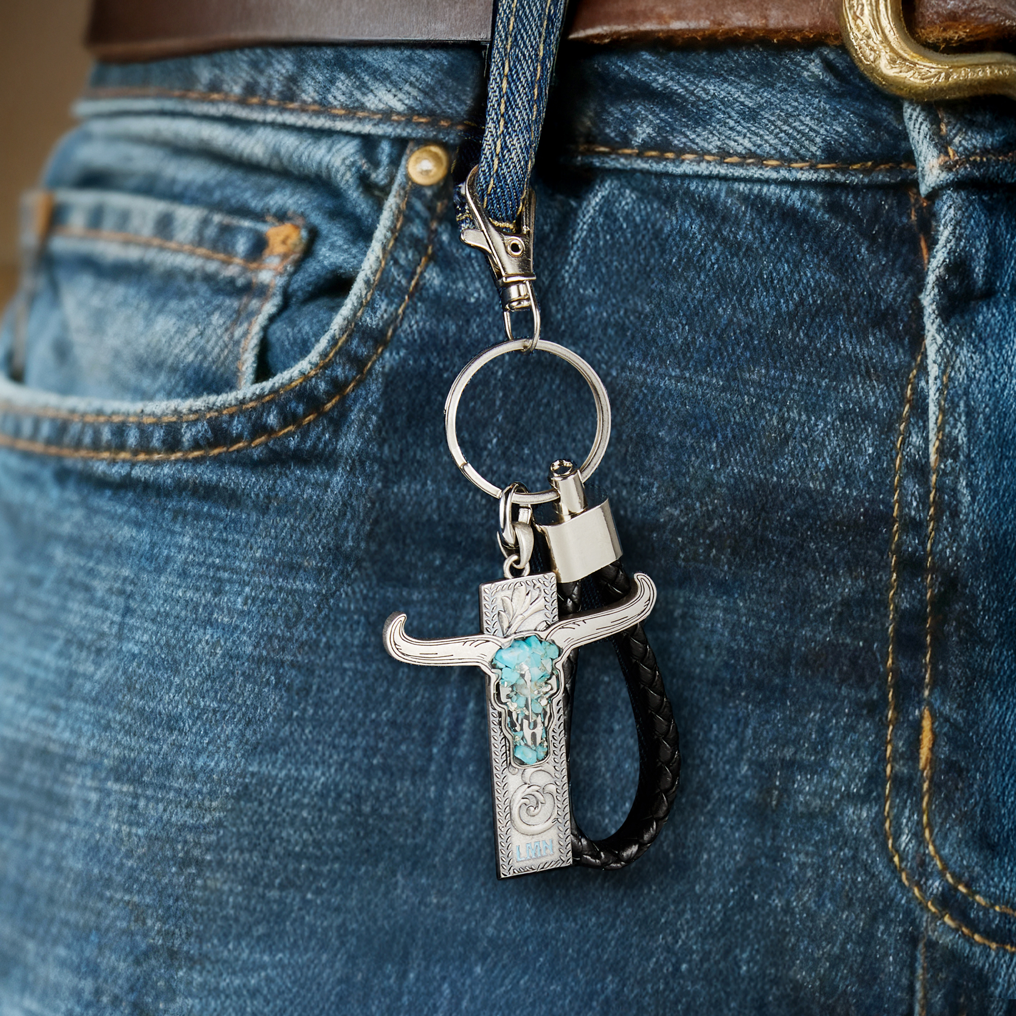 Personalised Natural Stone Longhorn Skull Western Cow Key Chain with ...