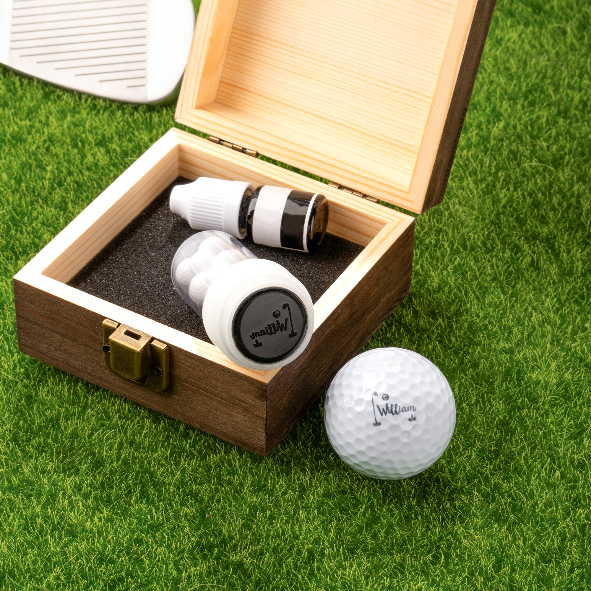 Personalized Name Initial Monogram Golf Ball Stamp and Wooden Storage ...