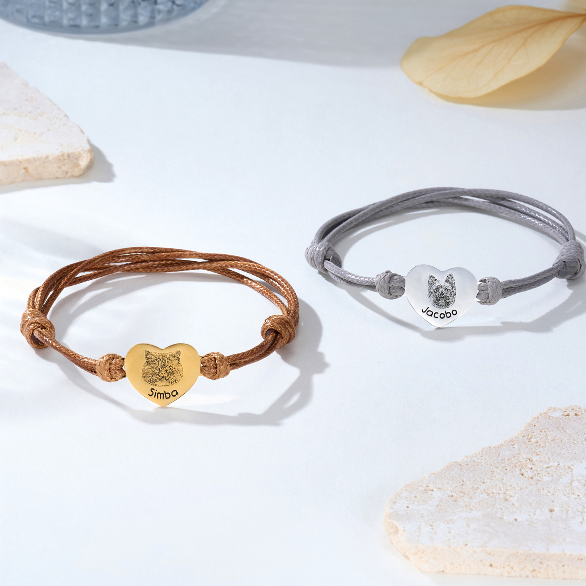 Personalised Heart Pet Portrait Adjustable Bracelet with Name and Text ...