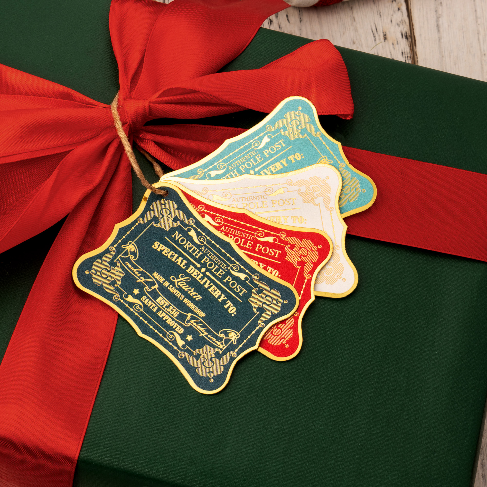 Personalised Santa Claus Vintage Postal Style North Pole Post Tag with ...